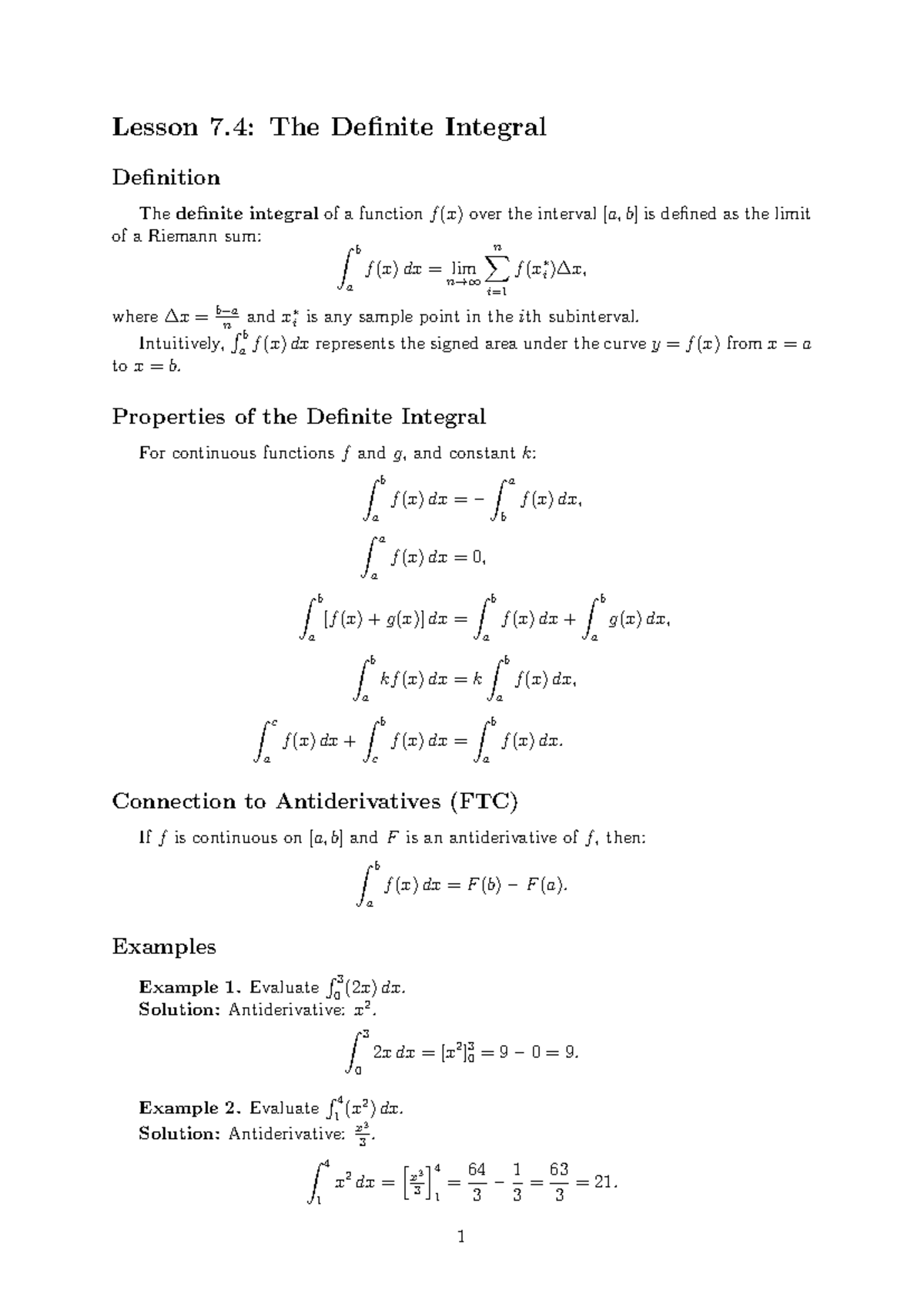 Math 108 Lesson 7.4: Understanding the Definite Integral - Studocu