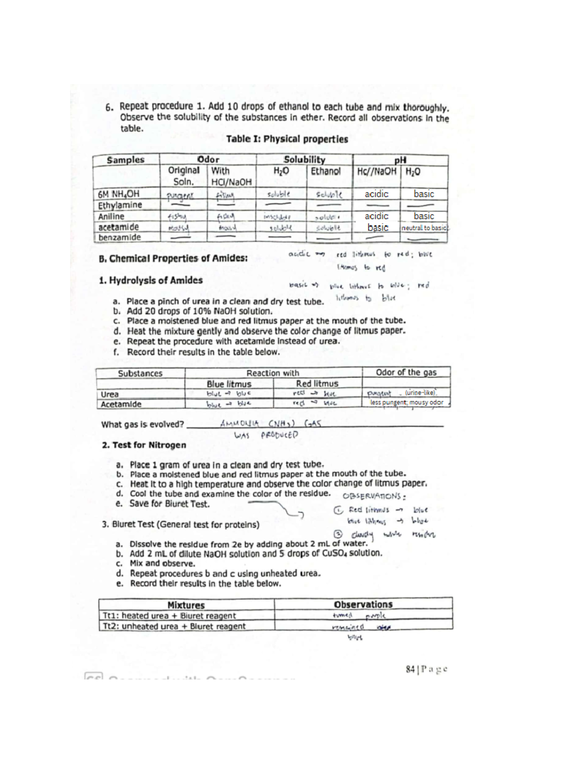 ORG CHEM LAB EXPERIMENT - 6. Repeat procedure 1. Add 10 drops of ethanol to each tube and mix ...
