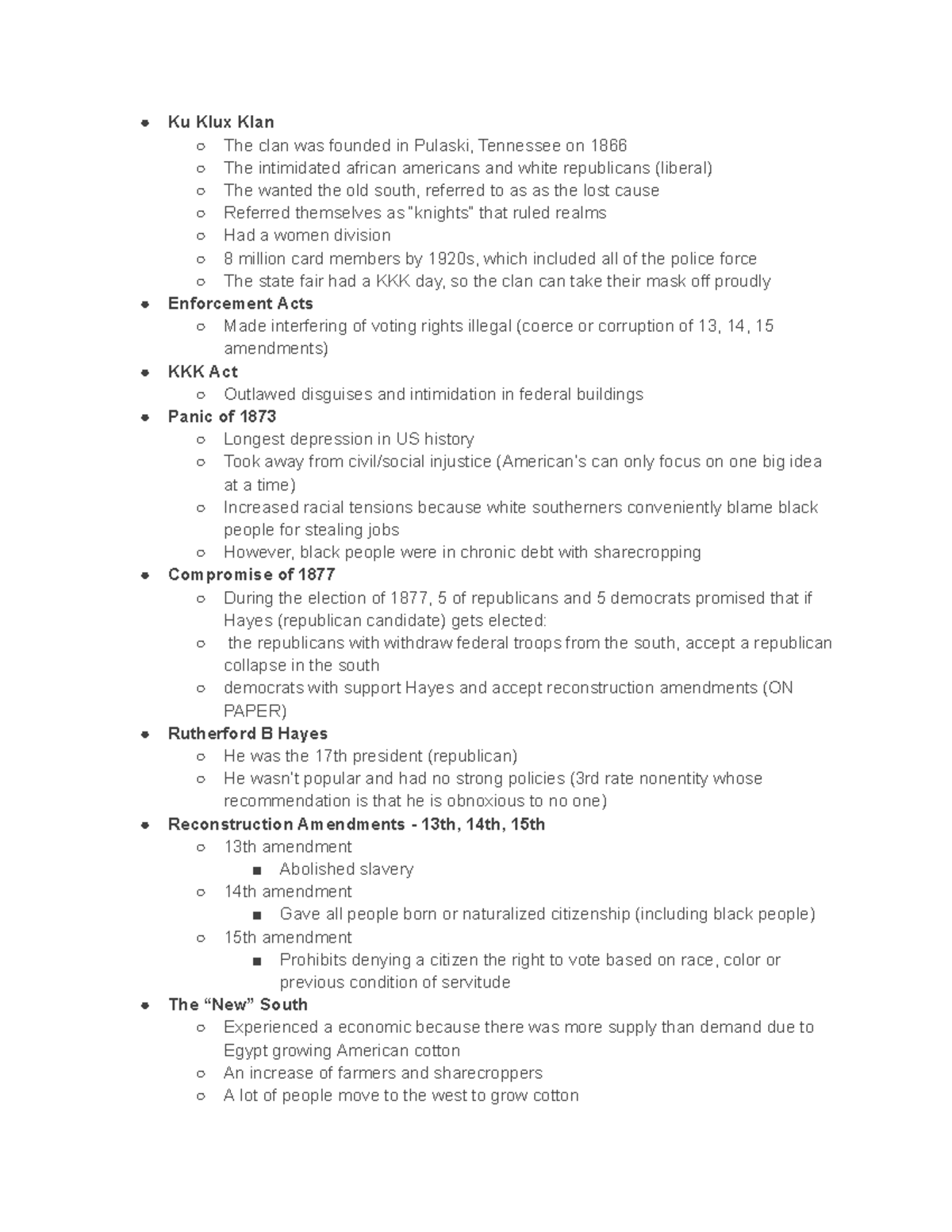 US History Lecture Notes: Reconstruction and Racial Tensions - Studocu