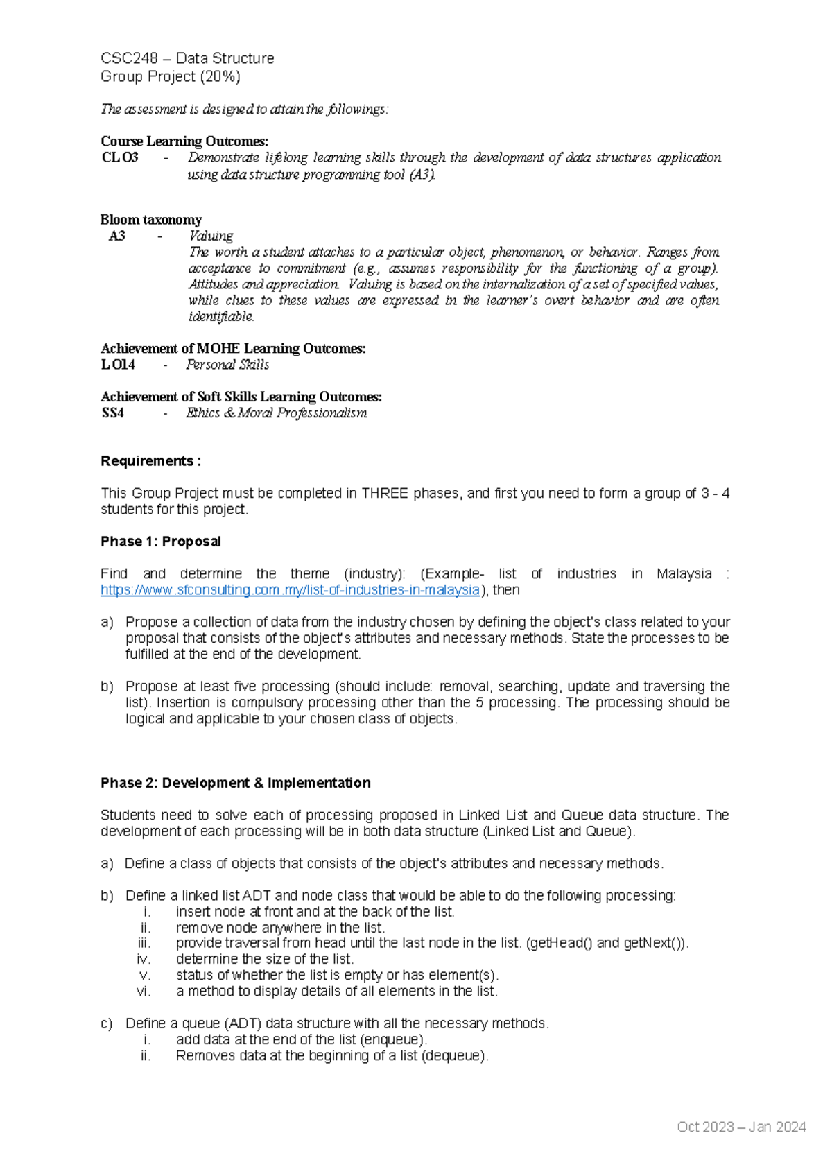 Group Project Proposal Industry Furniture - Oct 2023 – Jan 2024 CSC248 ...