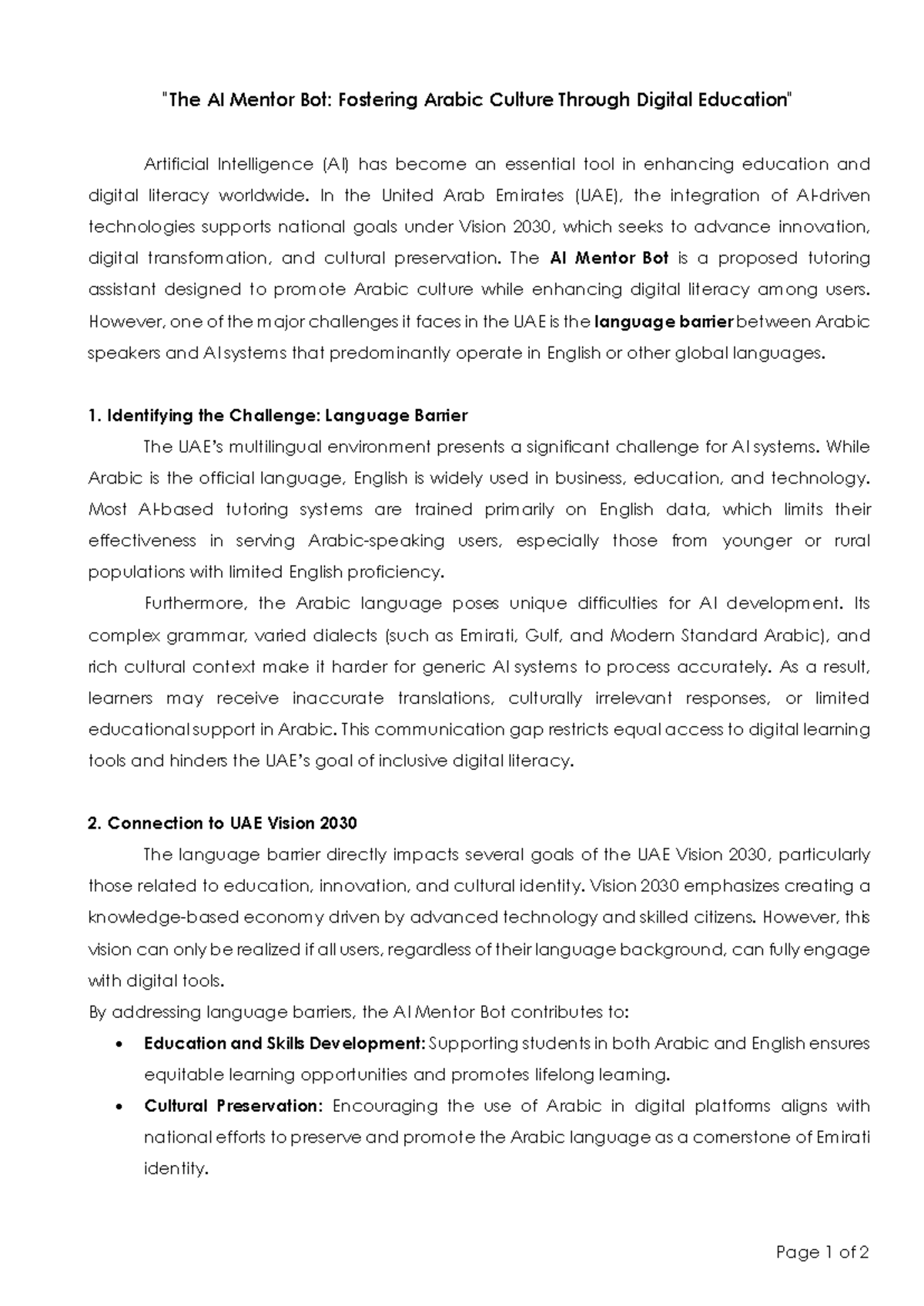 AI Mentor Bot: Enhancing Arabic Culture & Digital Literacy in UAE - Studocu