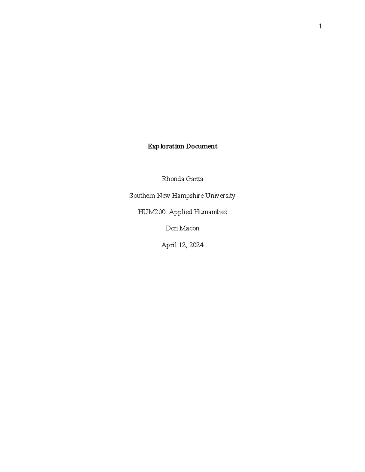 Course Project Part One - Exploration Document Rhonda Garza Southern ...