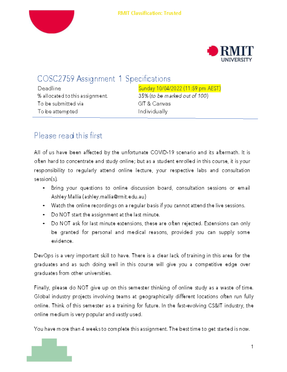 5823467 2005 538908 2022COSC2759Assignment 1 - MIET2386 - RMIT ...