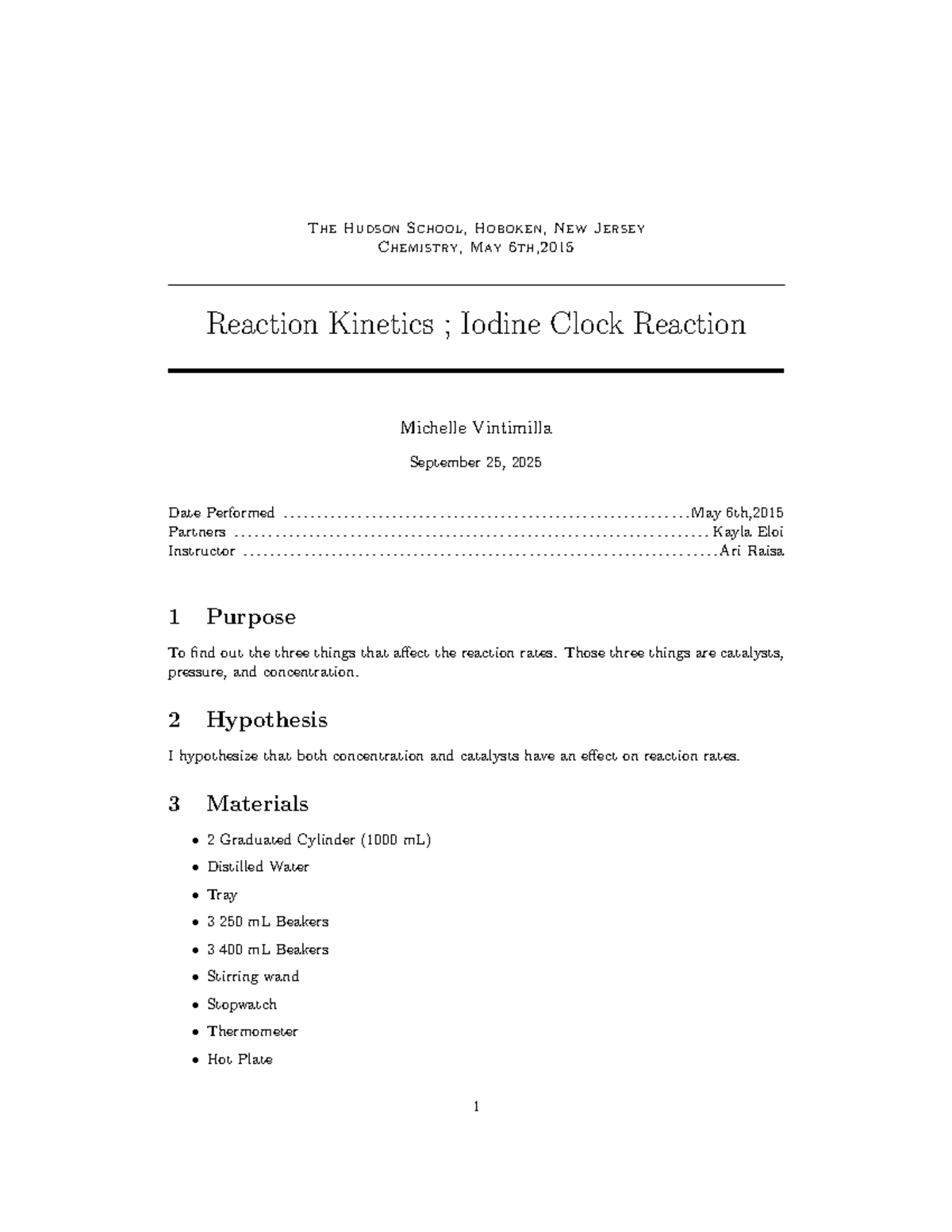 Chemistry Lab Report: Reaction Kinetics Iodine Clock (CHEM 101) - Studocu