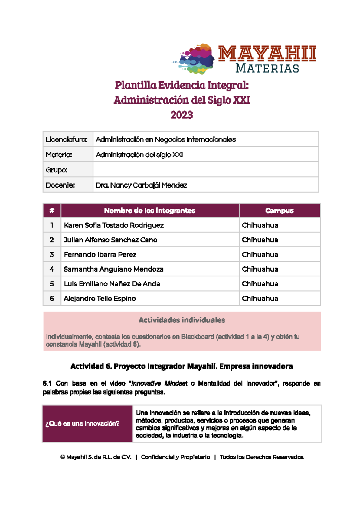 Actividad 12. Proyecto Integrador Mayahii. Ambiente organizacional - Administración ...