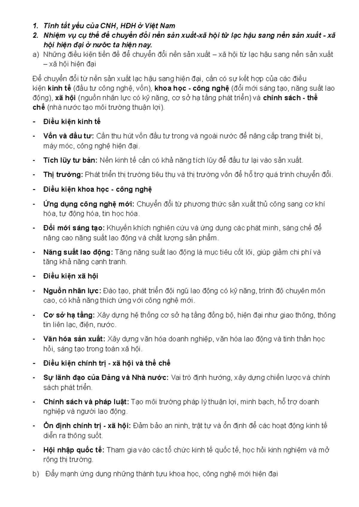 Nhiệm vụ CNH-HDH ở Việt Nam: Điều kiện và Giải pháp Hiện đại hóa - Studocu