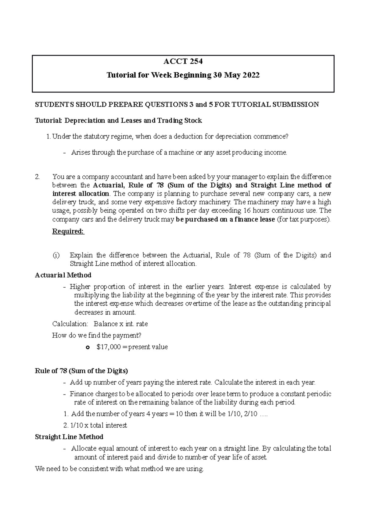 Tut 11 - tut - ACCT 254 Tutorial for Week Beginning 30 May 2022 ...