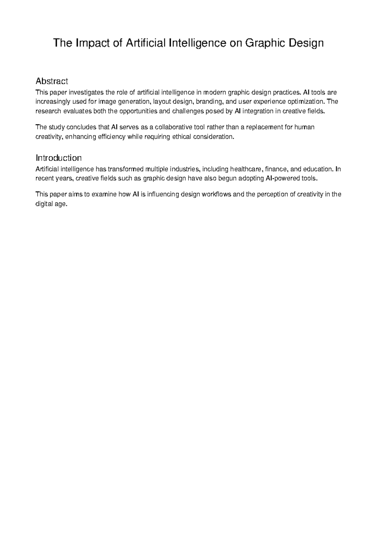 Research Paper 2: The Role of AI in Modern Graphic Design - Studocu