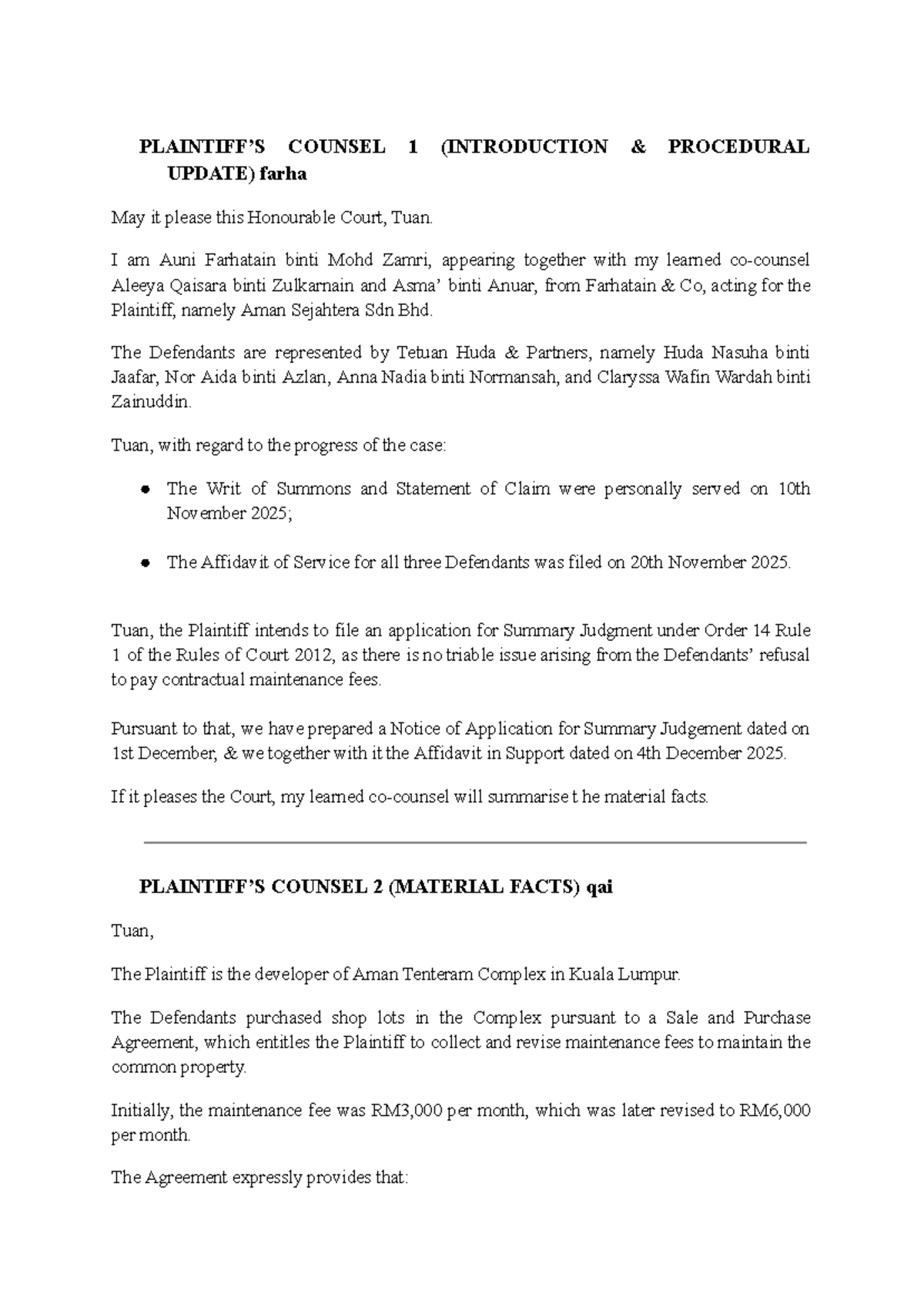 Pf's Script (CM) - Progress of Affidavit of Service for Defendants ...