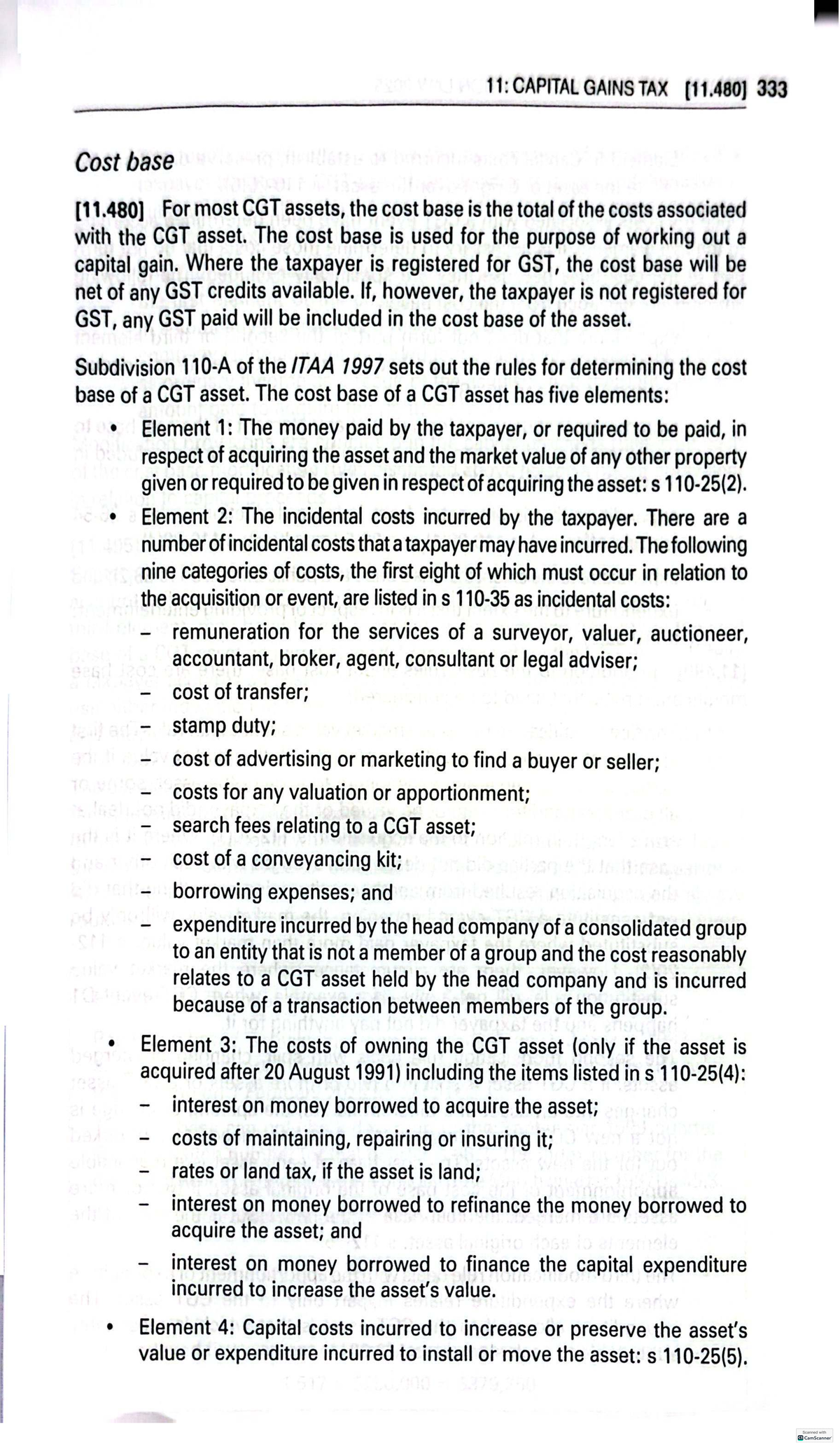 11: CAPITAL GAINS TAX - Cost Base Explained (Tax Law Notes) - Studocu