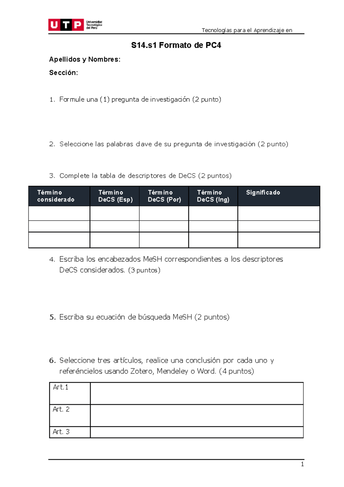 S14.s1 Tarea Práctica Calificada 4: Investigación y DeCS-MESH - Studocu