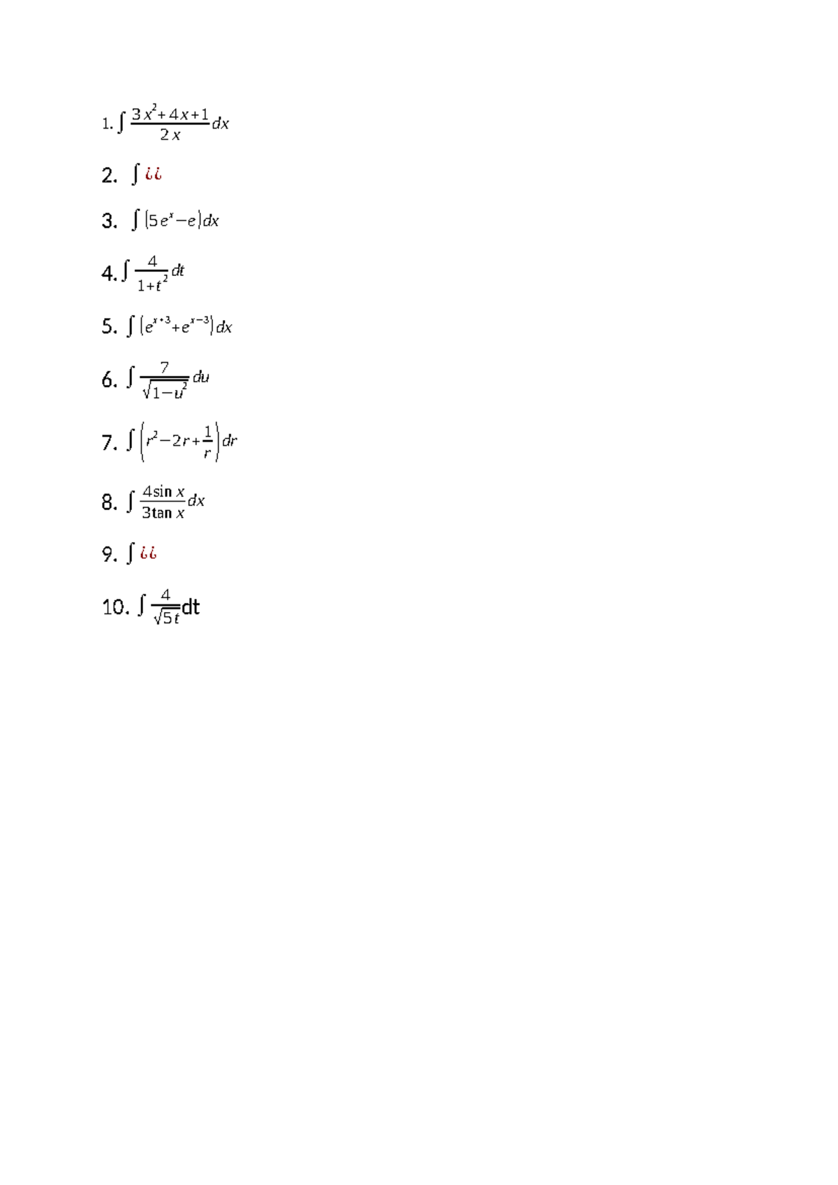 Calculus Integration Practice Problems Math 101 Studocu