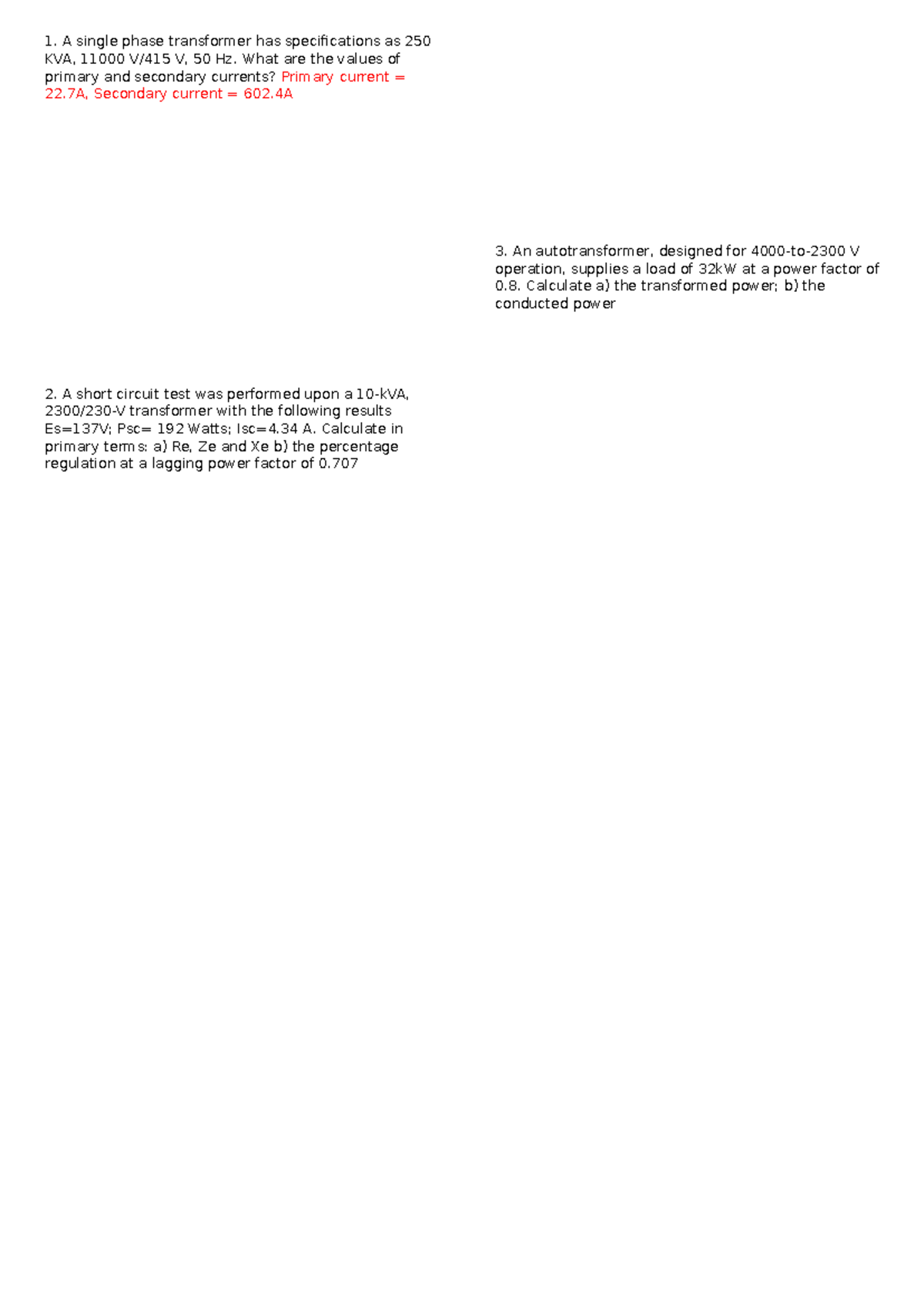 Transformer Sample Problems for Electrical Engineering (EE-202) - Studocu