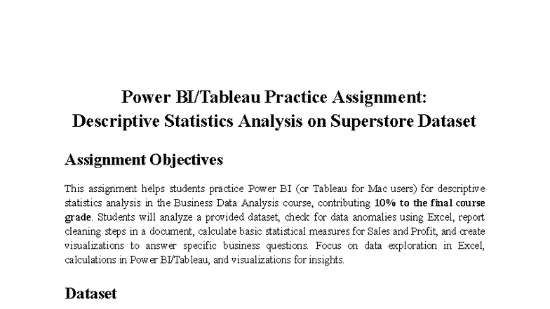 Power BI Assignment: Descriptive Stats on Superstore Dataset - Studocu