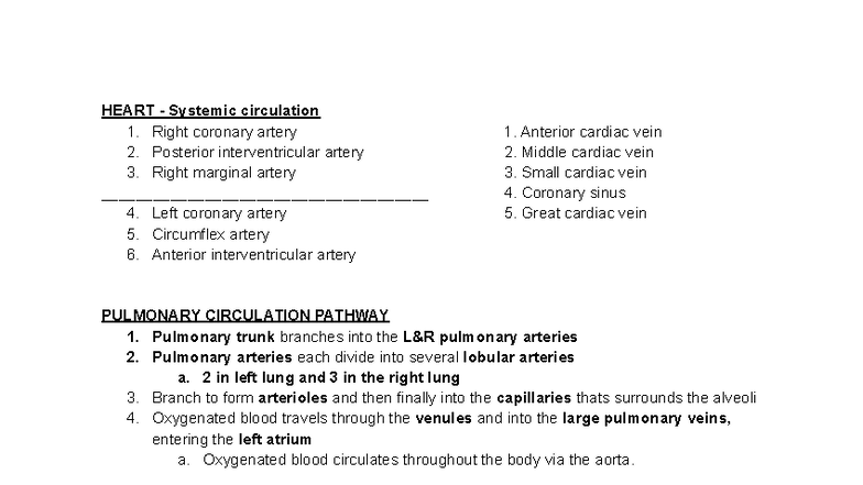 Cardiovascular System: Blood Flow in Veins & Arteries - Studocu