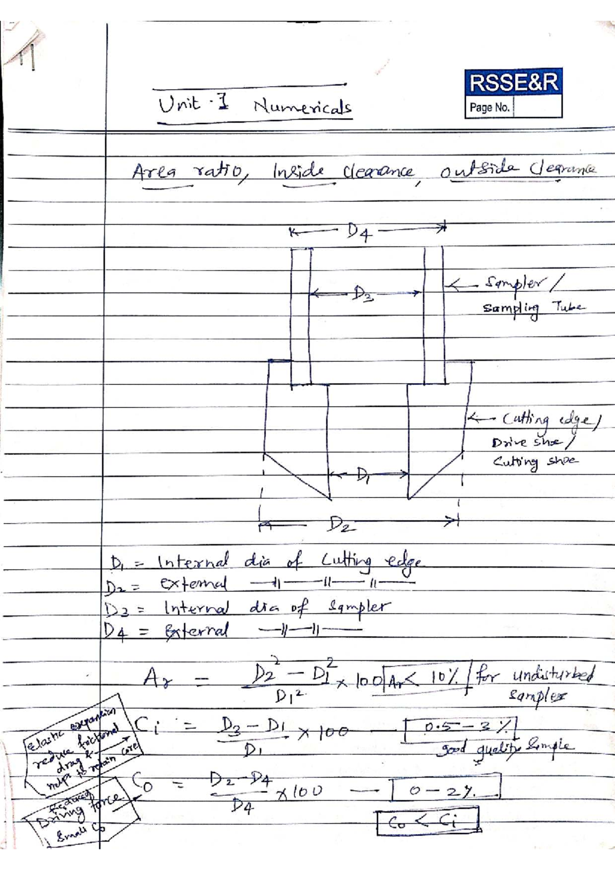 FE Unit 1 Numerical Analysis: Clearance & Area Ratio Calculations - Studocu