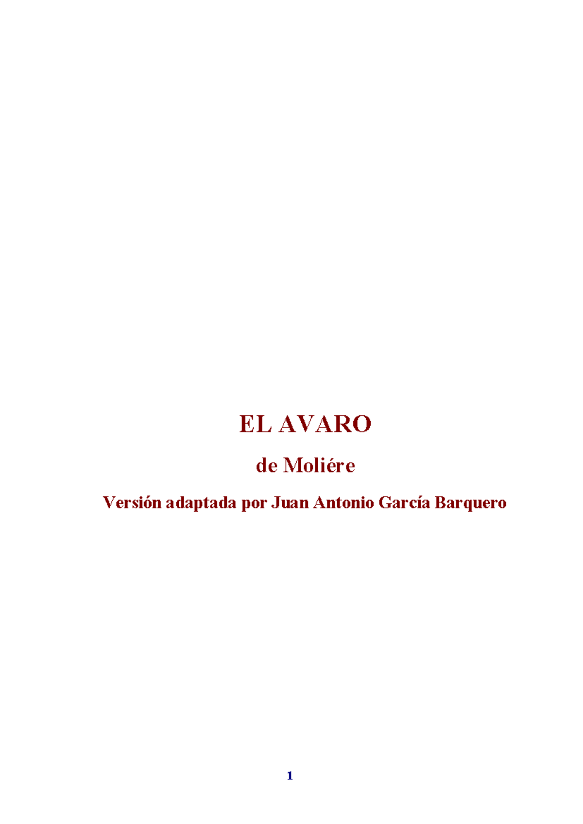 EL AVARO (Adaptación) - Personajes y Escenas Clave - Studocu