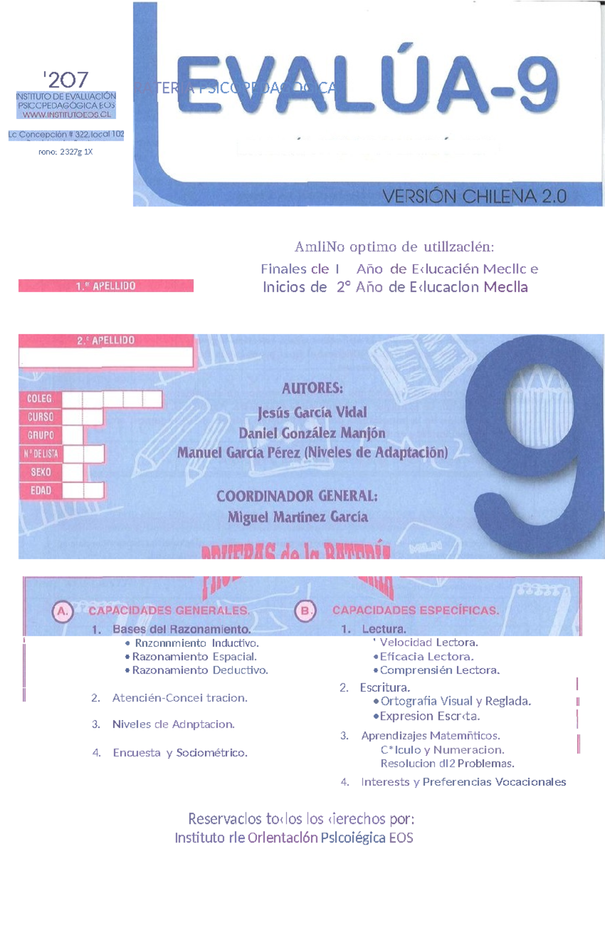 Evalua-9 - Evalua para alumnos de 2do medio y principios de 3er medio. - ####### '2O7 RATERIA ...