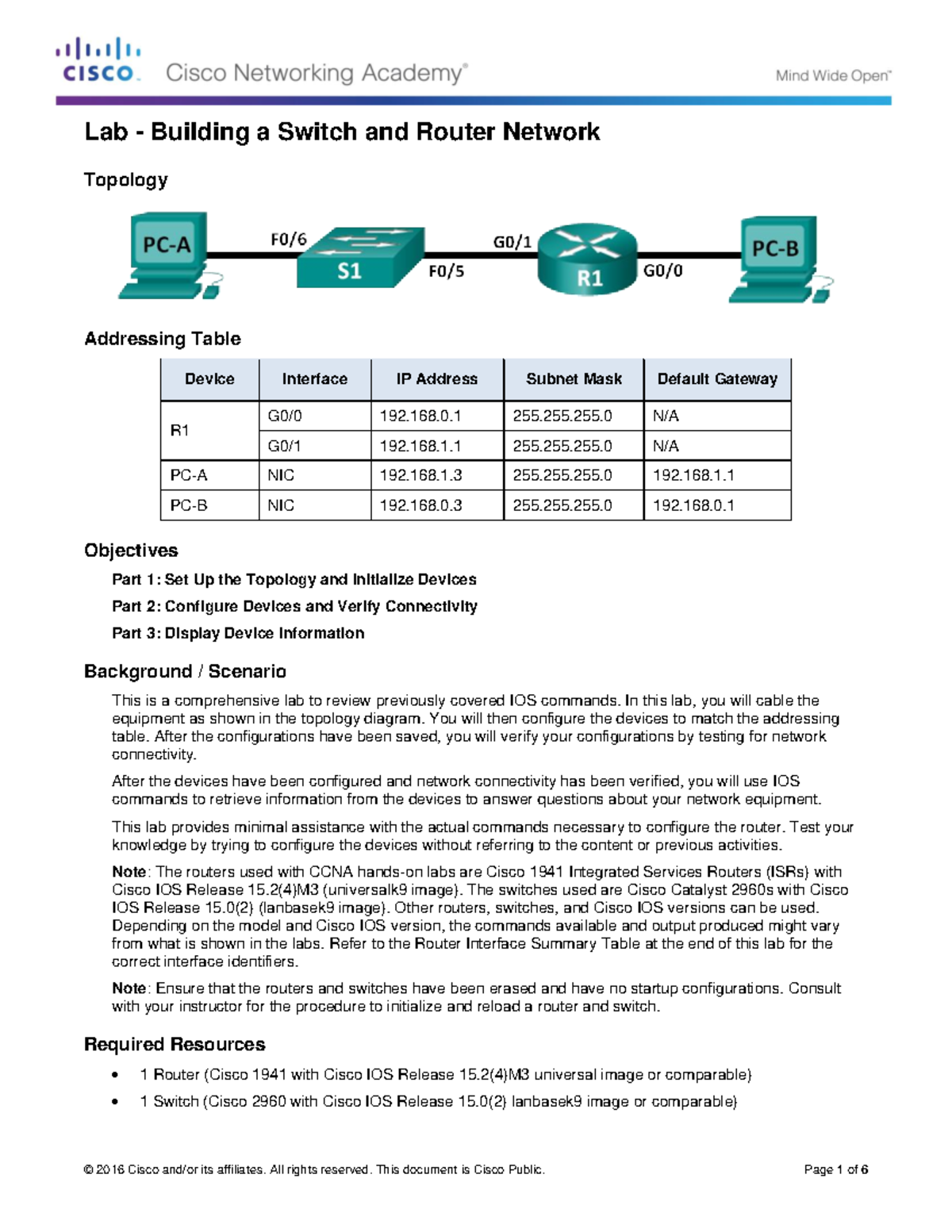 6512 Lab Building A Switch And Router Network Topology Addressing Table Device Interface