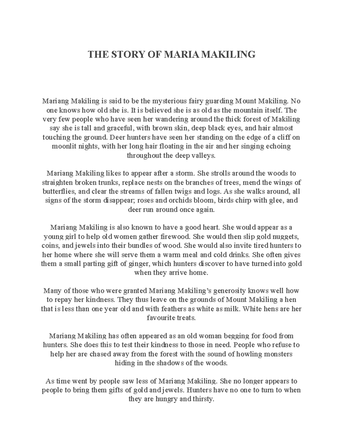 THE Story OF Maria Makiling - THE STORY OF MARIA MAKILING Mariang ...