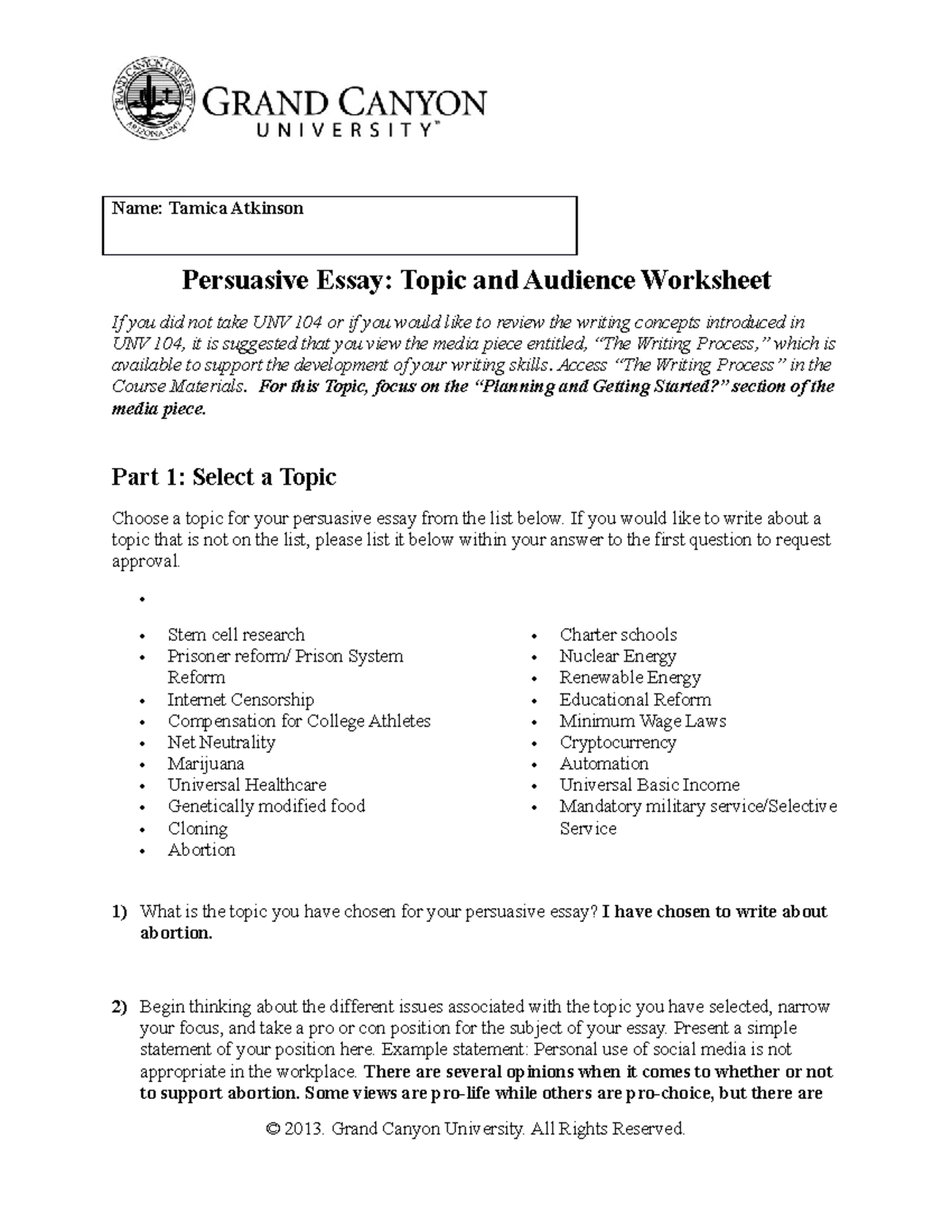 PHI105 T1 Persuasive Essay: Topic Selection and Audience Analysis - Studocu