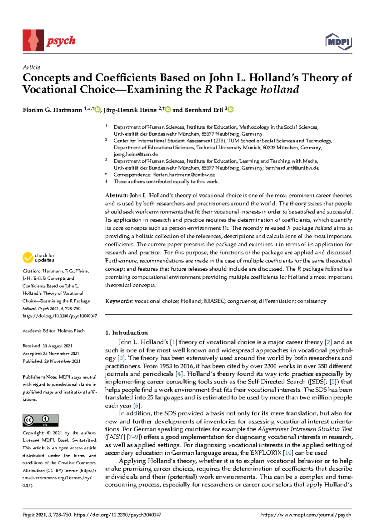 Psych 2021: Examining Holland's Vocational Choice Theory via R Package - Studocu
