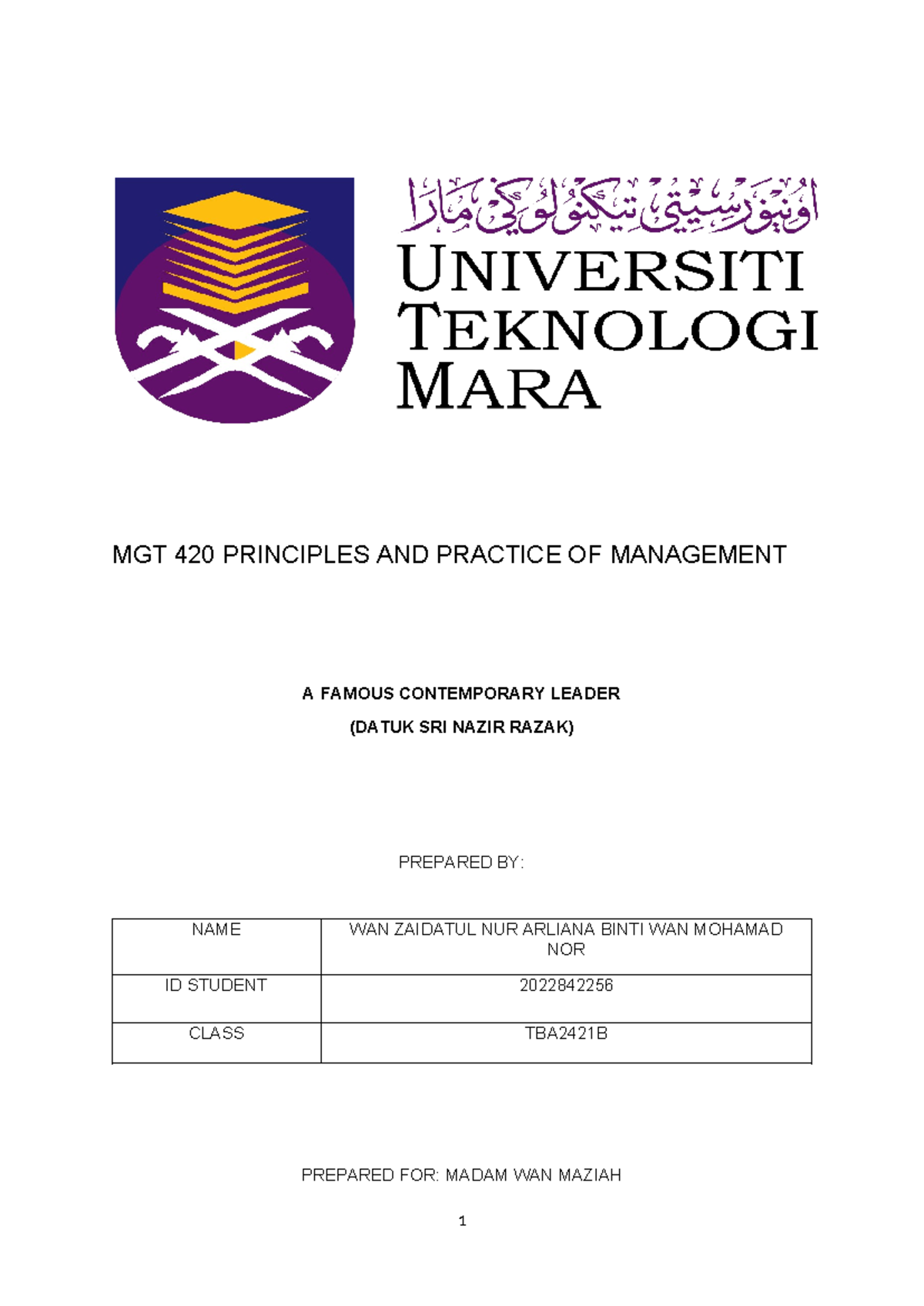 Leadership Insights: Datuk Sri Nazir Razak (MGT420) Assignment 1 - Studocu