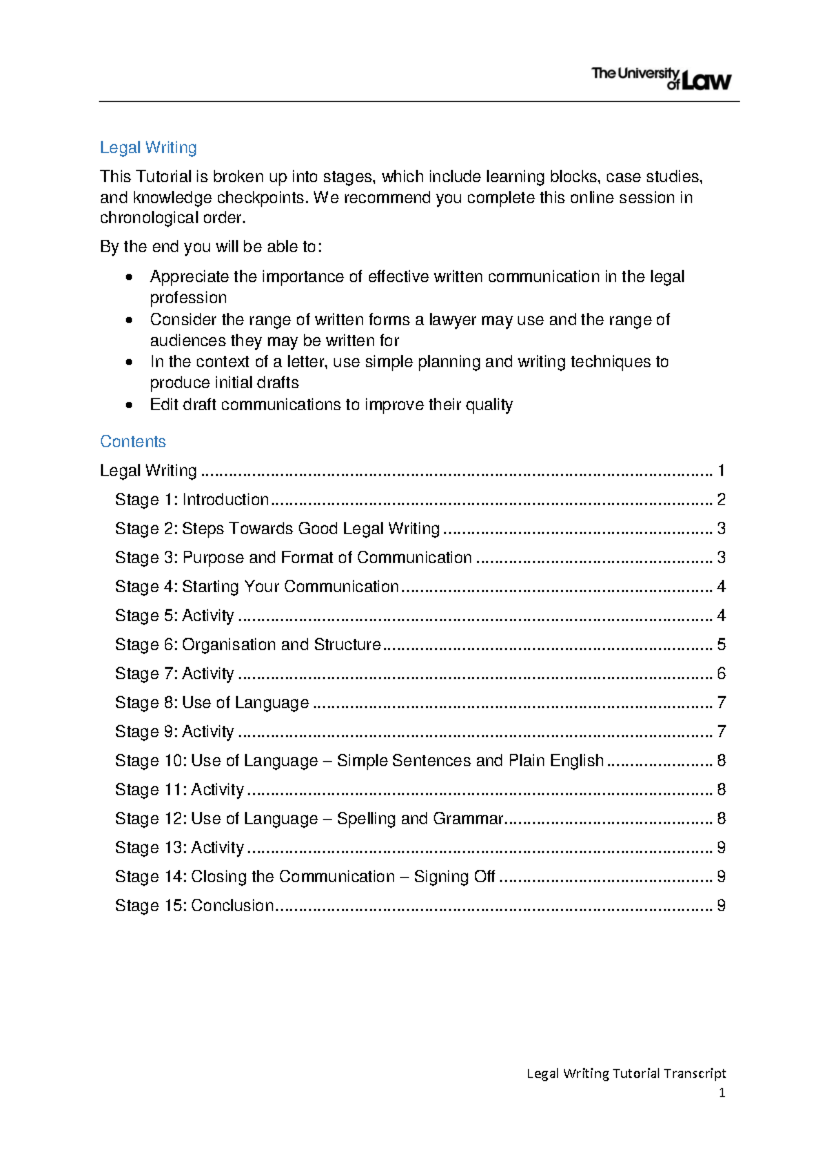 Legal Writing Tutorial (Transcript) - Essential Skills for Lawyers ...