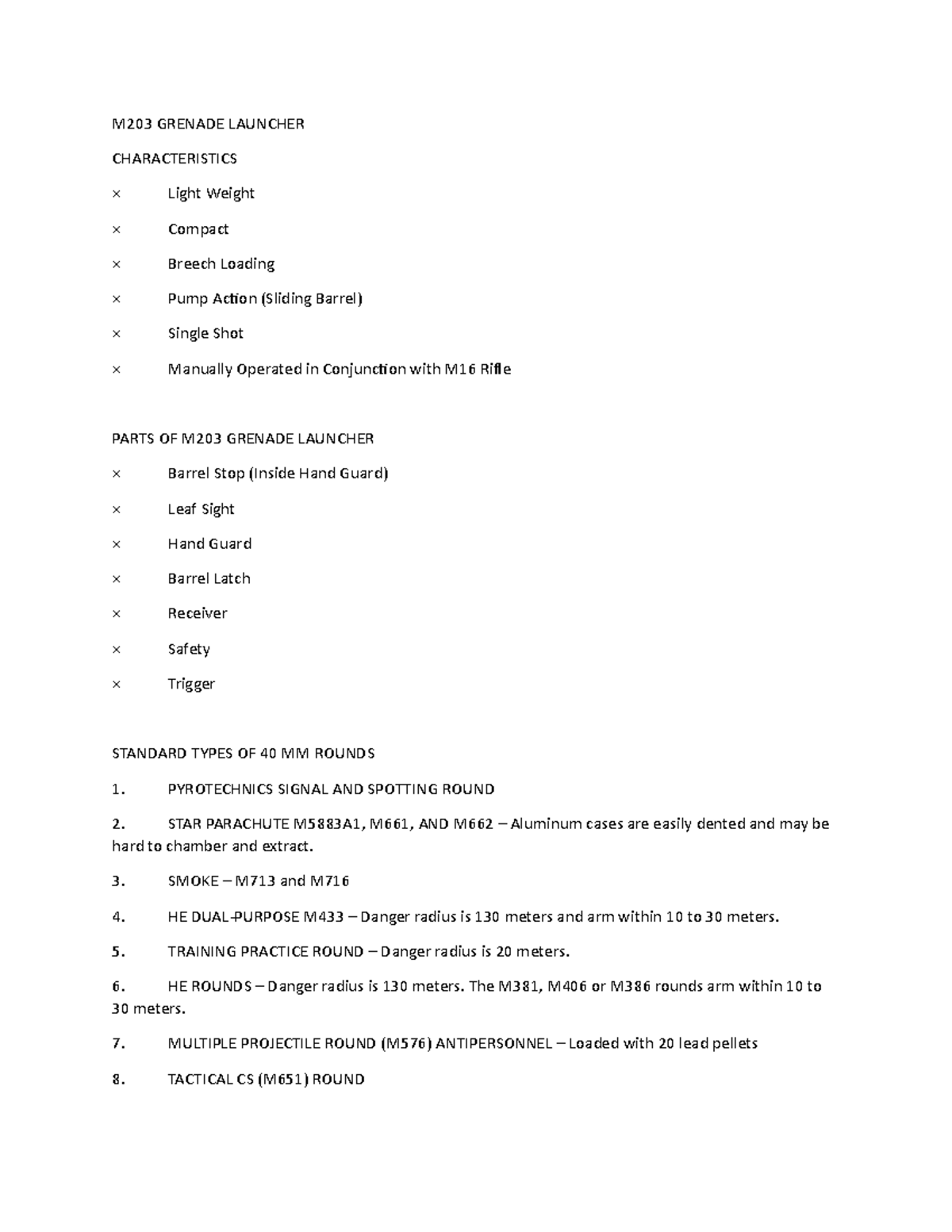 M203 Grenade Launcher Overview and Operational Guidelines - Studocu
