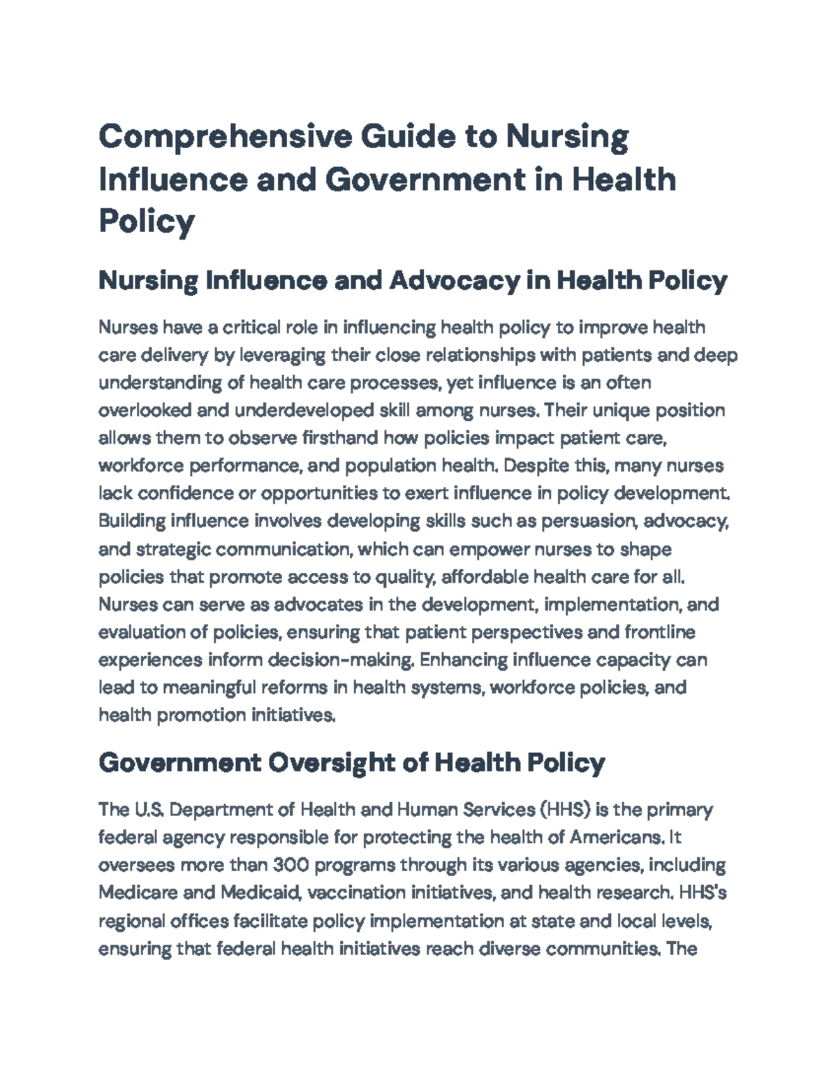 NUR 401: Comprehensive Guide to Nursing Advocacy in Health Policy - Studocu