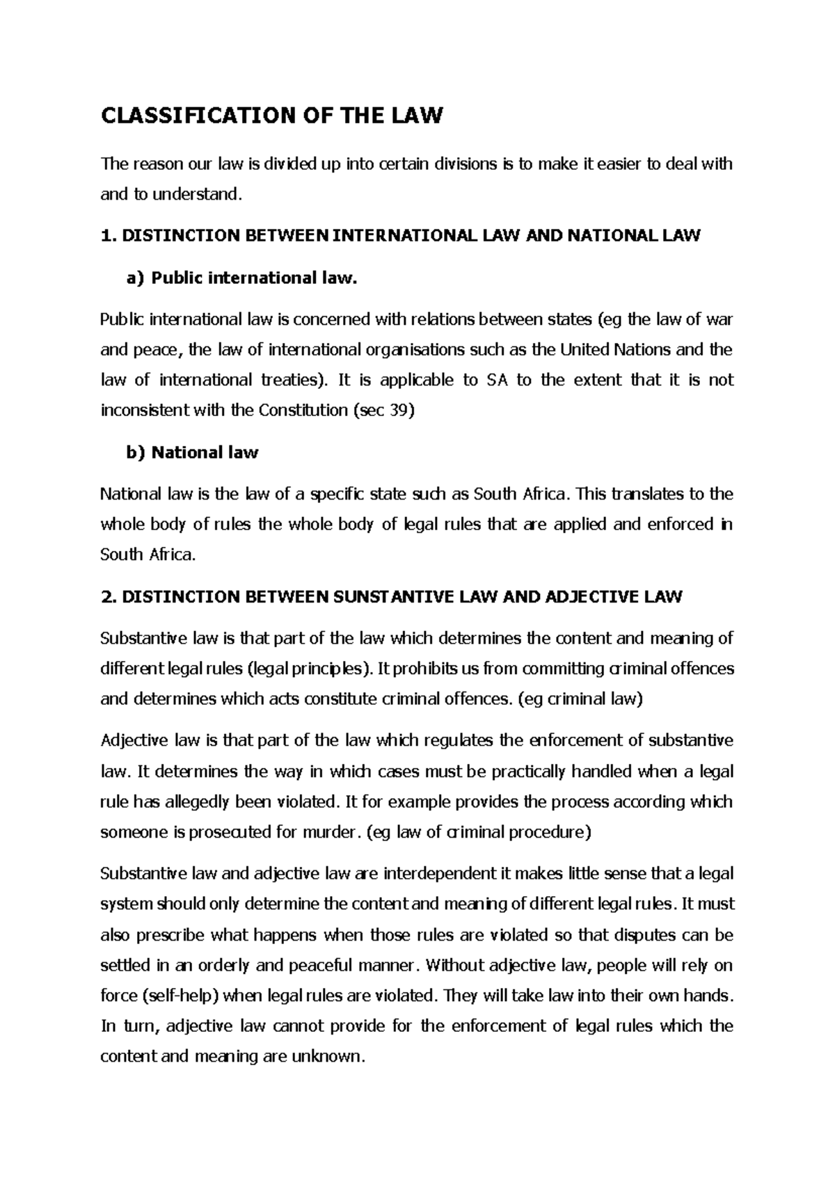 Main Divisions of South African Law (SA Law Overview) - Studocu