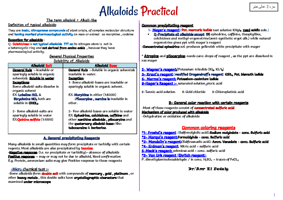 Alkaloids Practical II: Techniques and Tests for Identification - Studocu