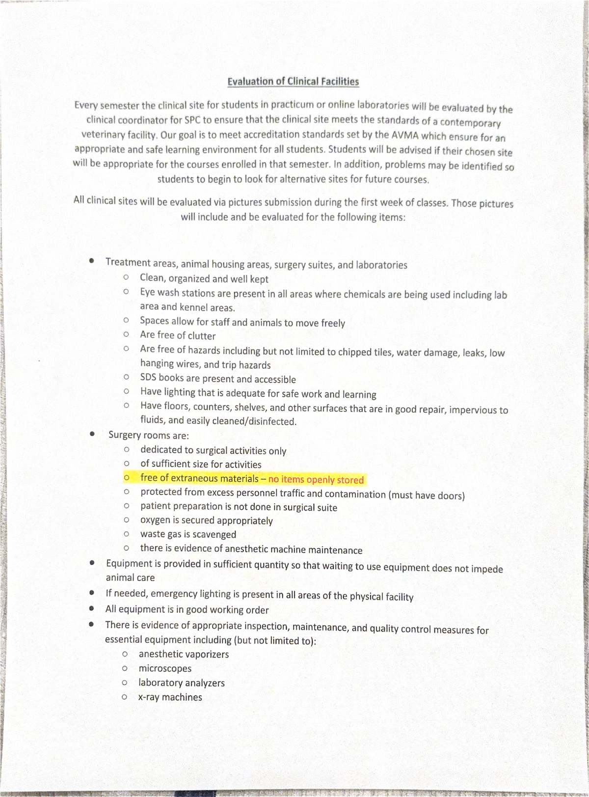 Final Exam Study Guide for VET 201: Evaluating Clinical Facilities ...
