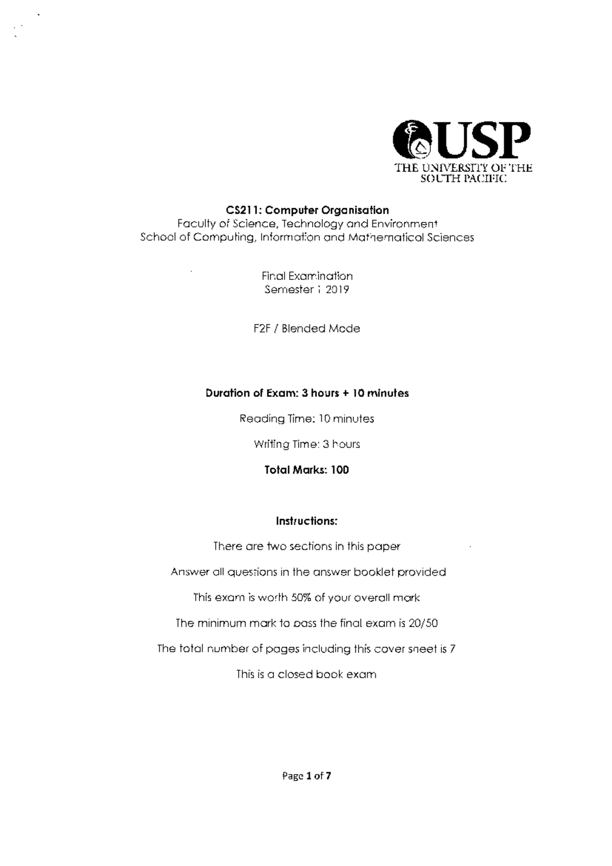 CS211: Computer Organisation Final Exam Semester 1 2019 - Studocu