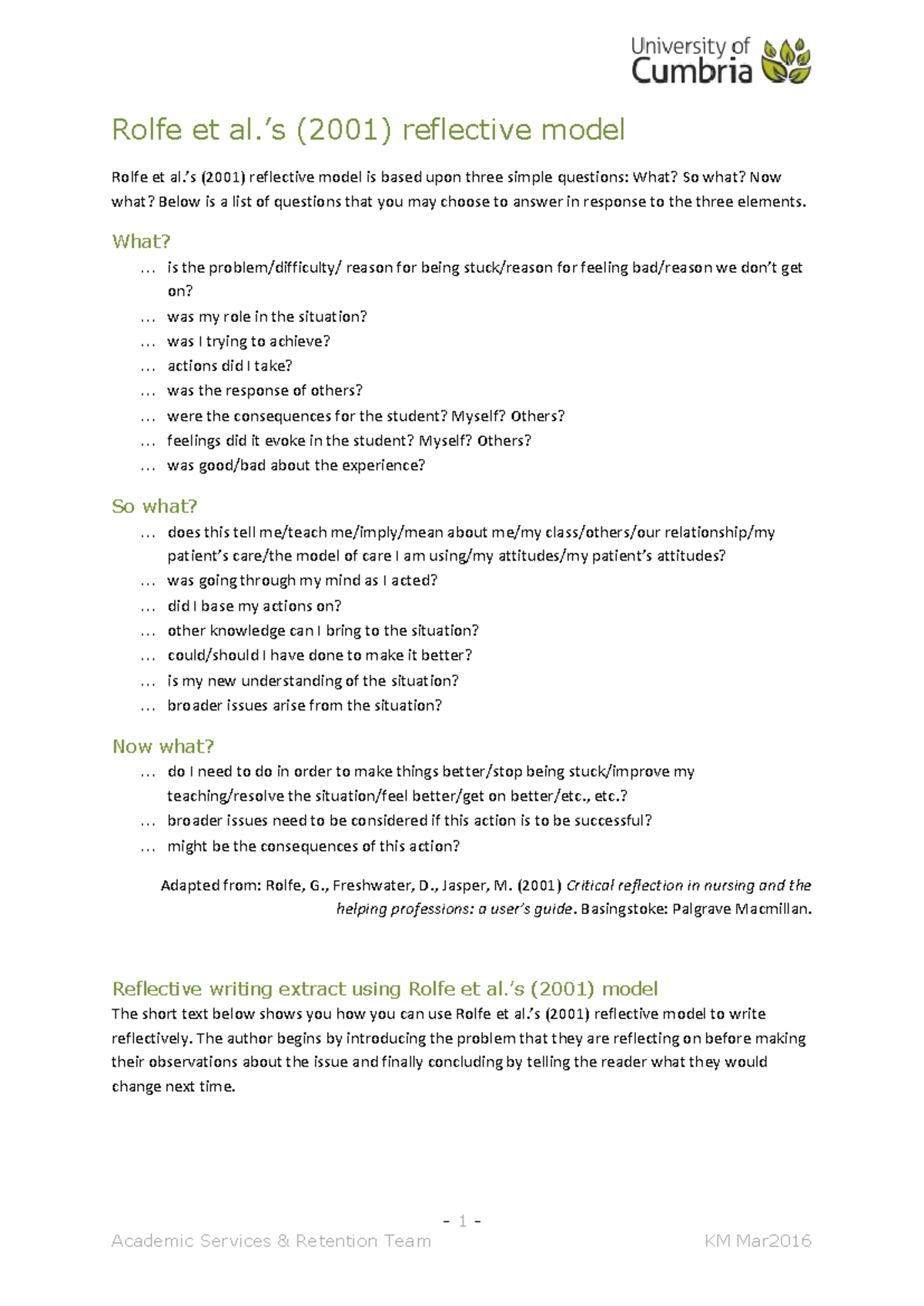 Reflective Model Overview: Applying Rolfe's Framework in Practice ...