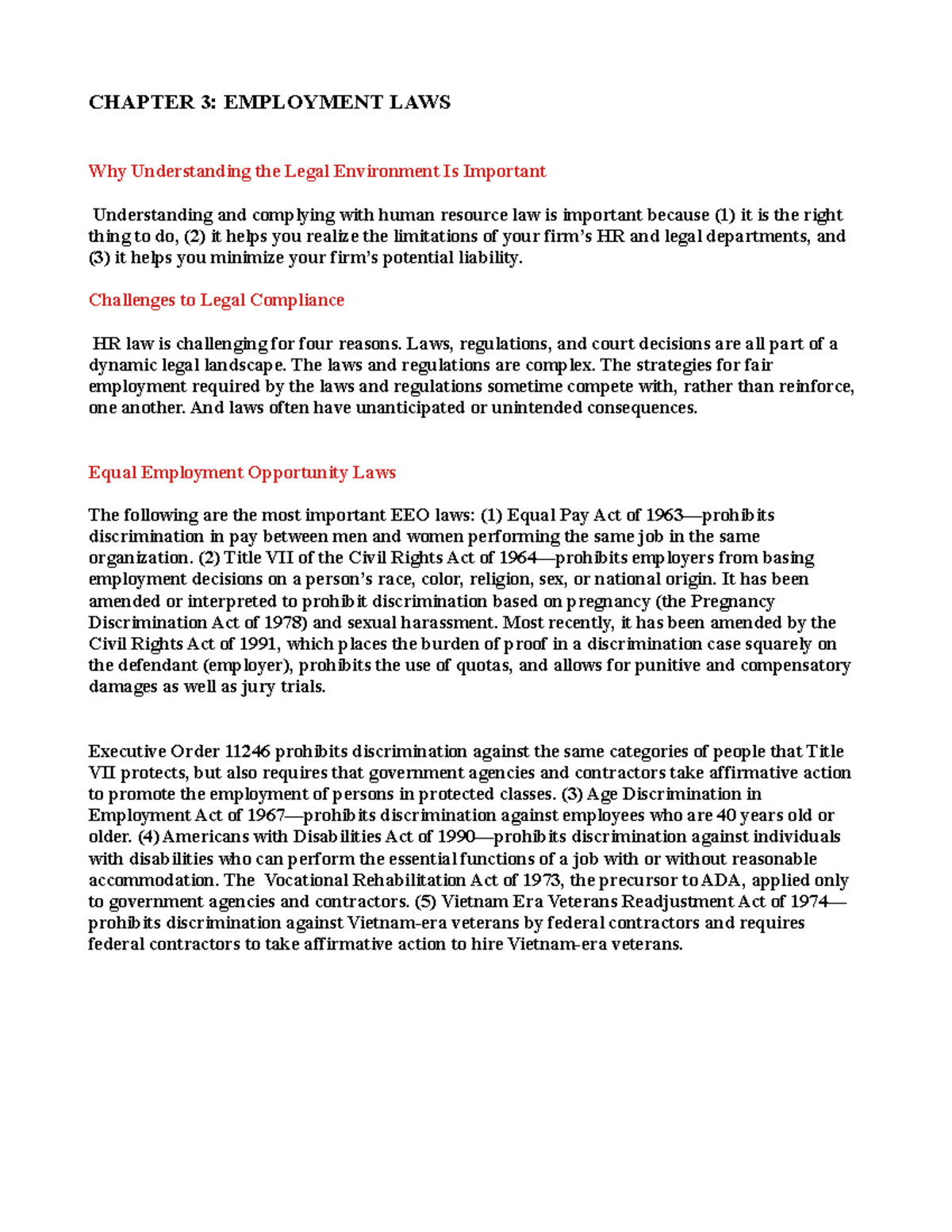 HR Chapter 3 - EMPLOYMENT LAWS - CHAPTER 3: EMPLOYMENT LAWS Why ...