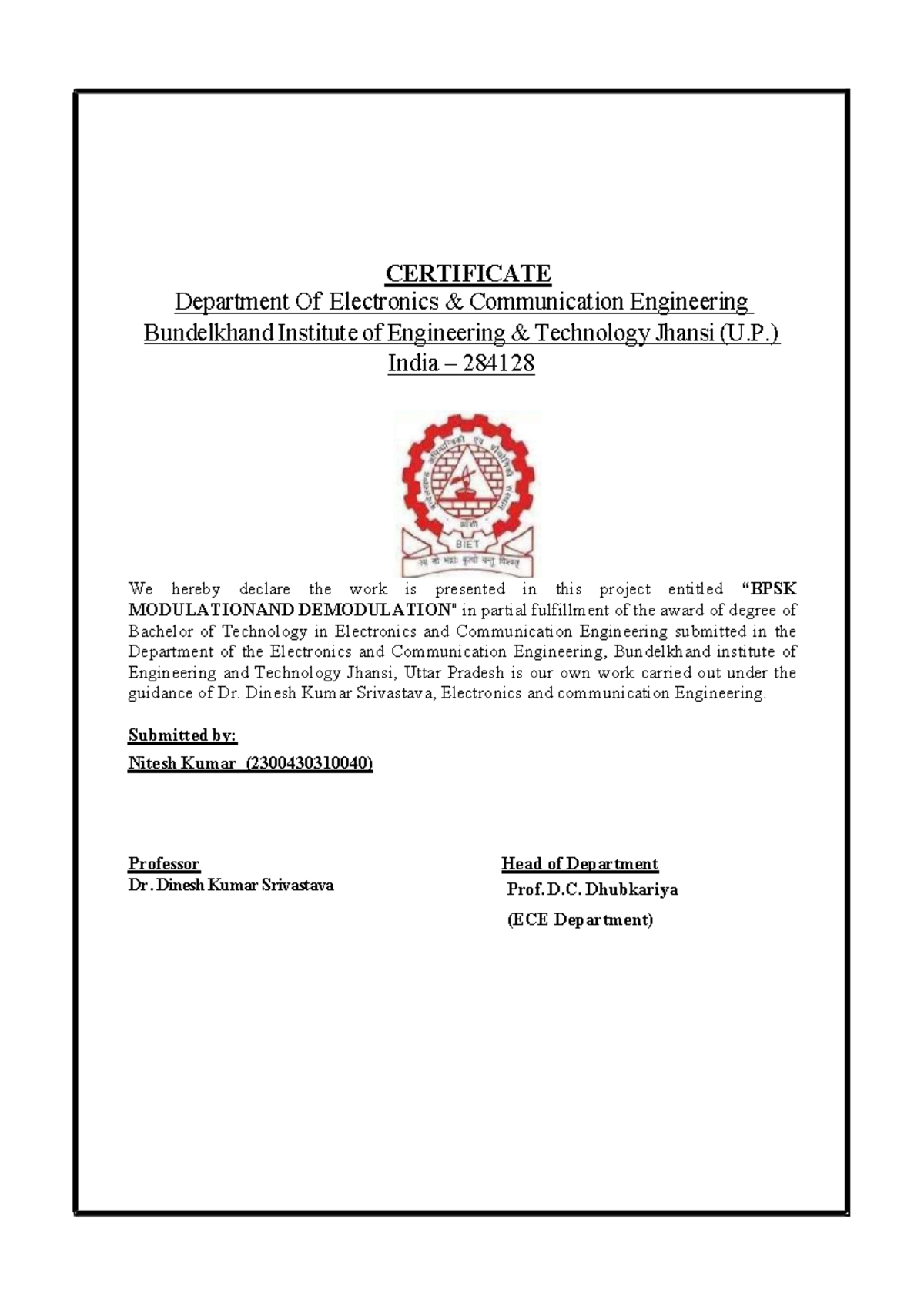 Second - Pbl - CERTIFICATE Department Of Electronics & Communication ...
