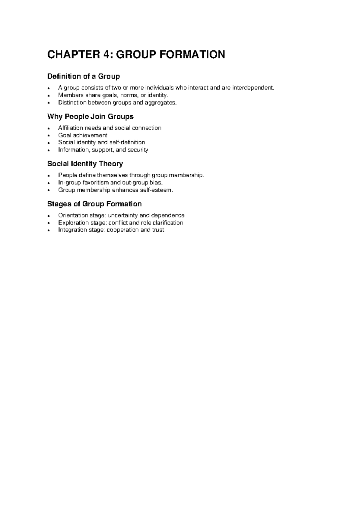 Exam Focused Reviewer: Group Formation & Cohesion (Ch 4-5) - Studocu