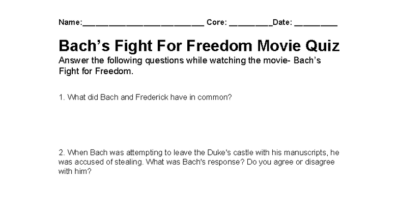 Core: Fight for Freedom Movie Quiz Answers (Bach's Story) - Studocu