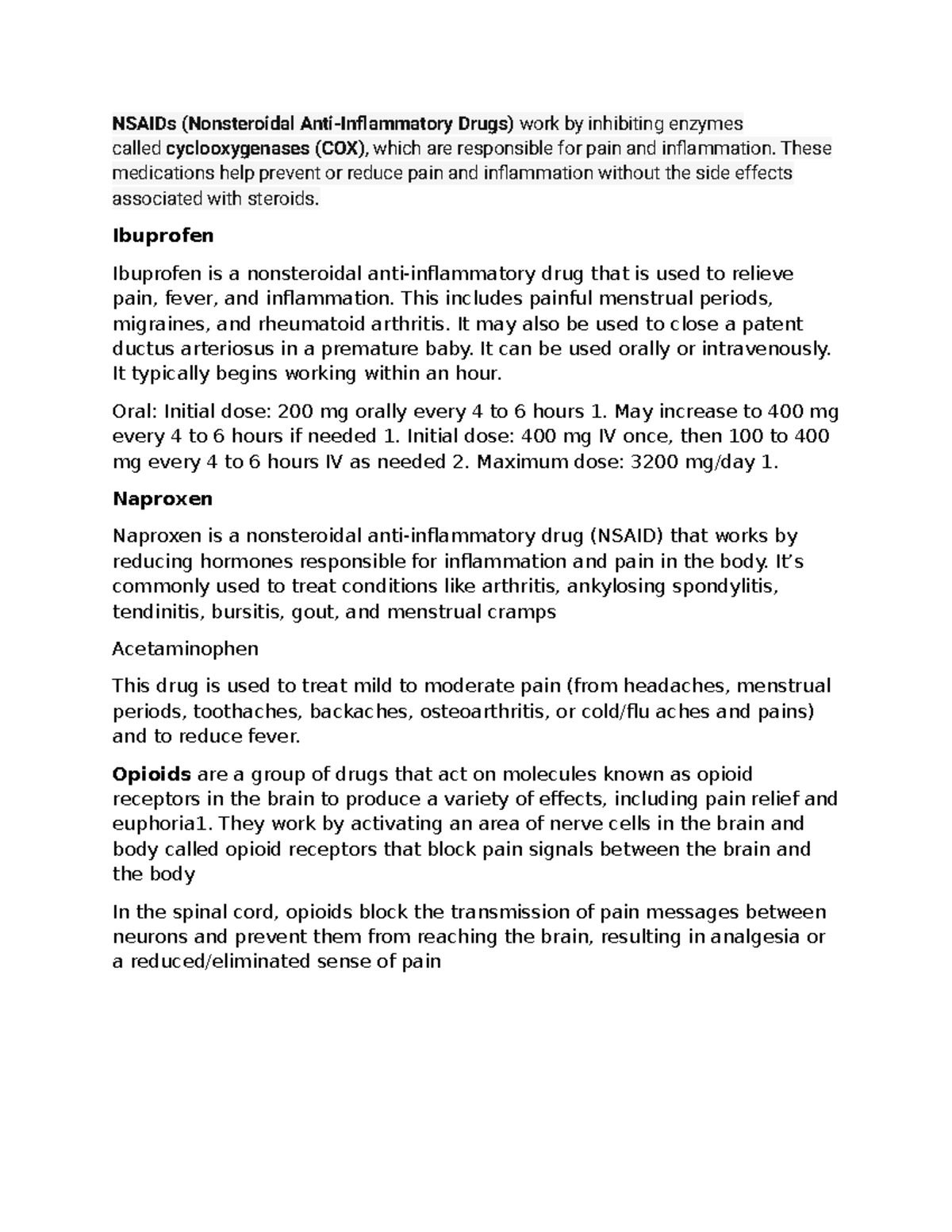 NSAIDs: Medication Overview and Patient Education Guide - Studocu
