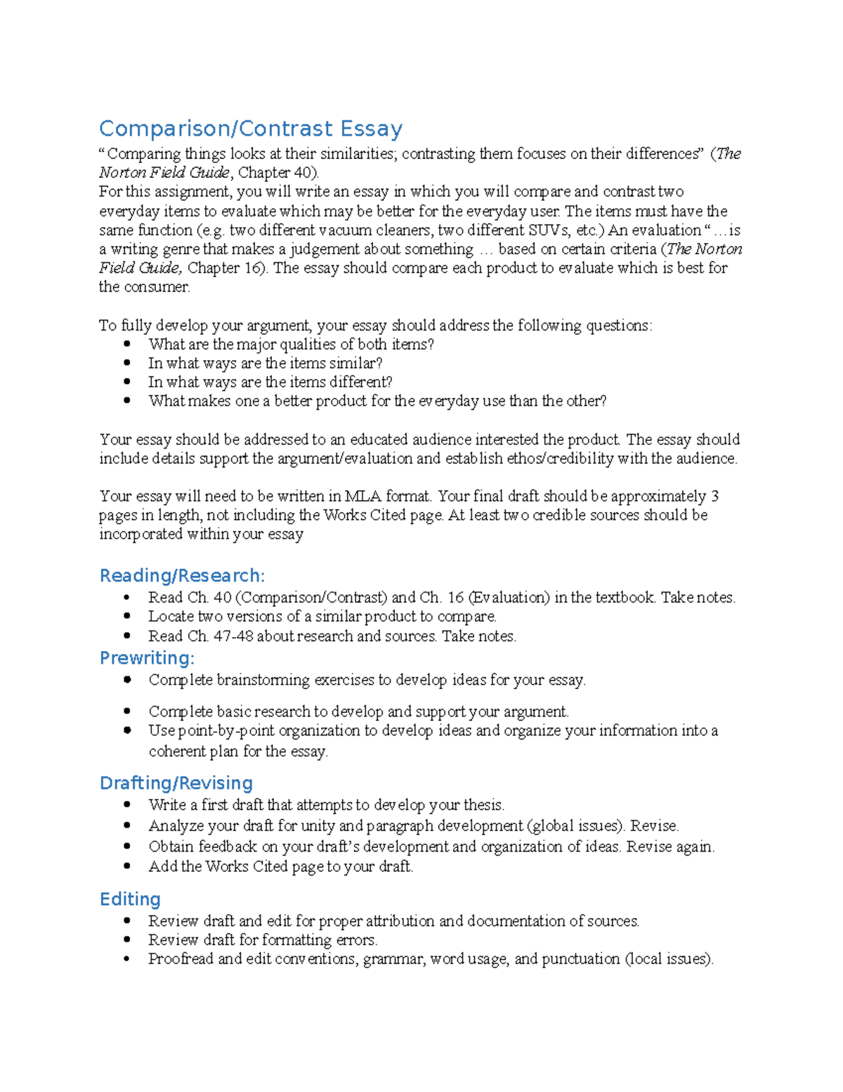 Comparison/Contrast Essay Guidelines - SU2022 - Studocu