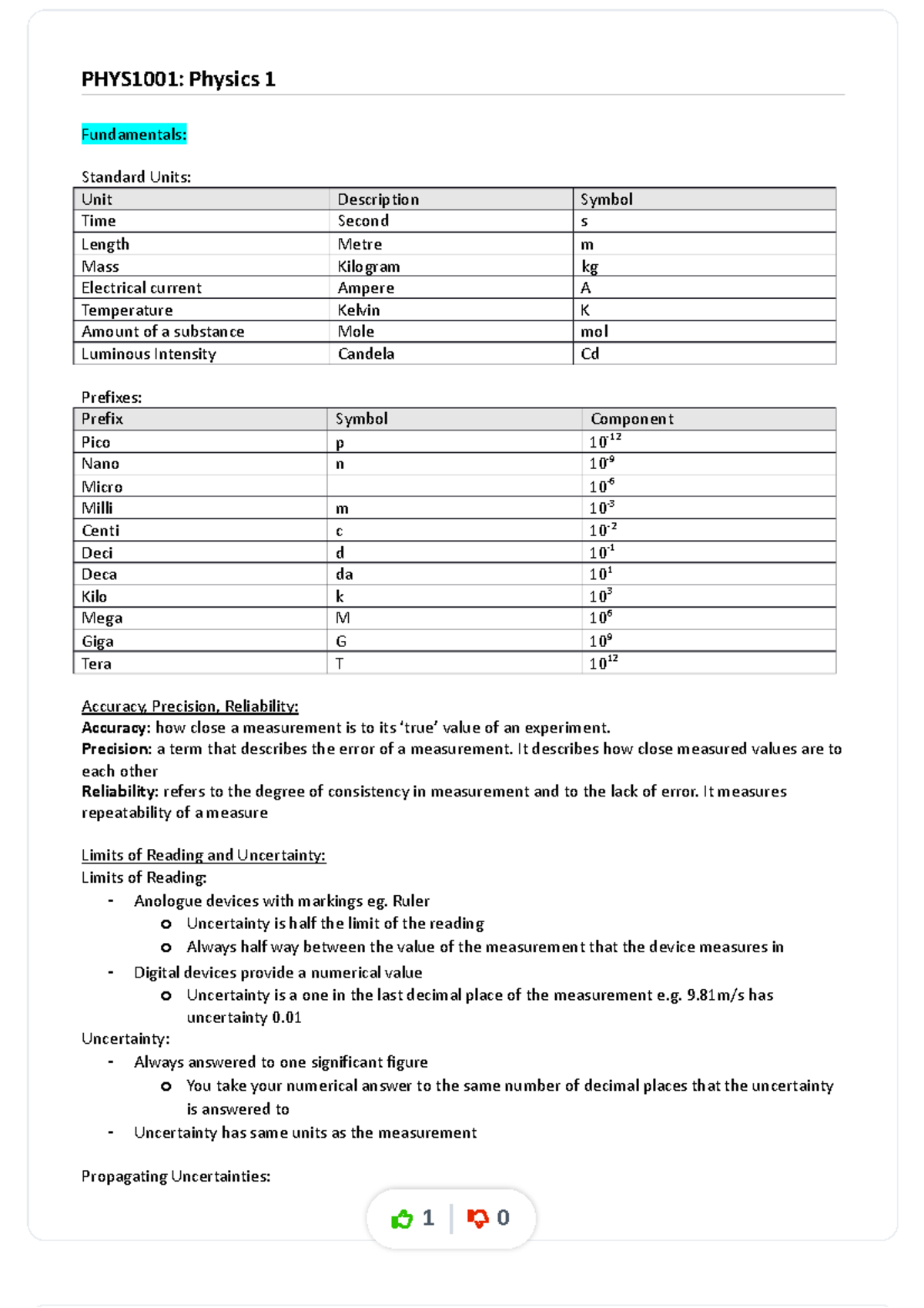 PHYS1001: Comprehensive Full Semester Lecture Notes on Physics 1 - Studocu