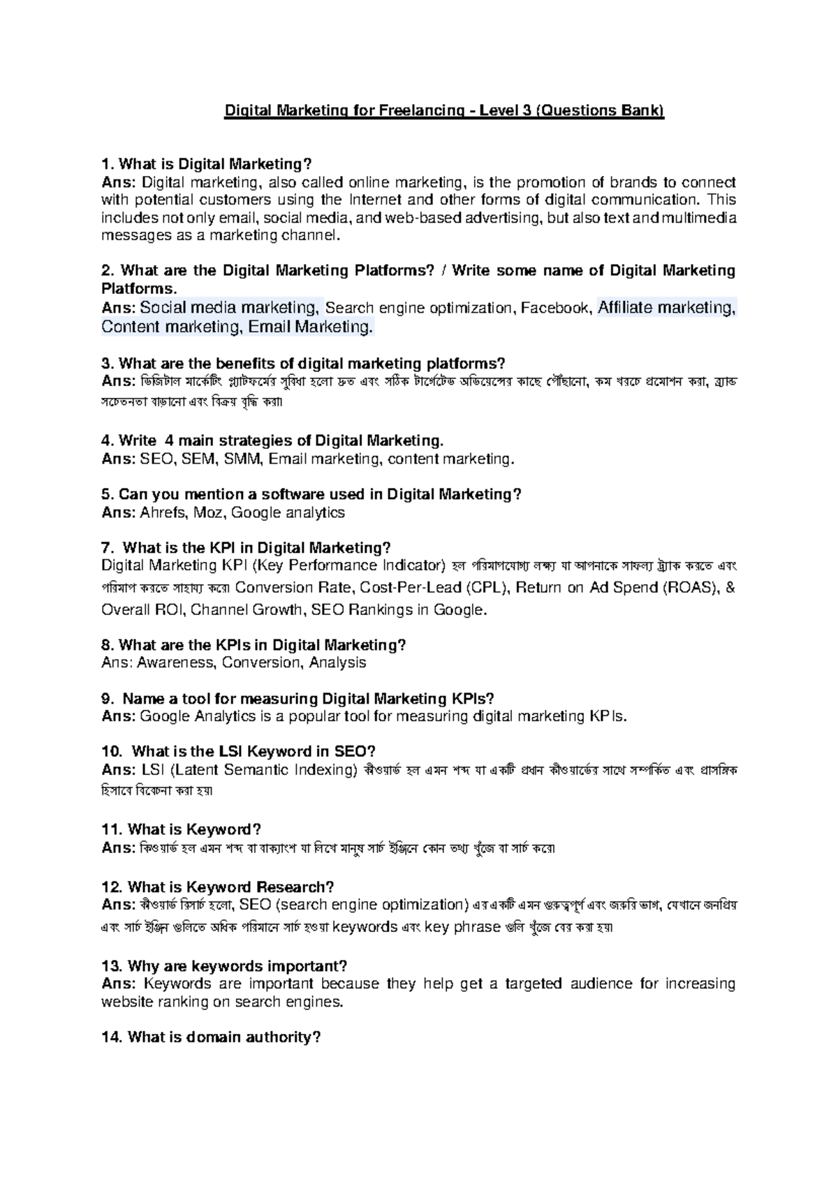 Digital Marketing Fundamentals - Level 3 Final Exam Question Set - Studocu