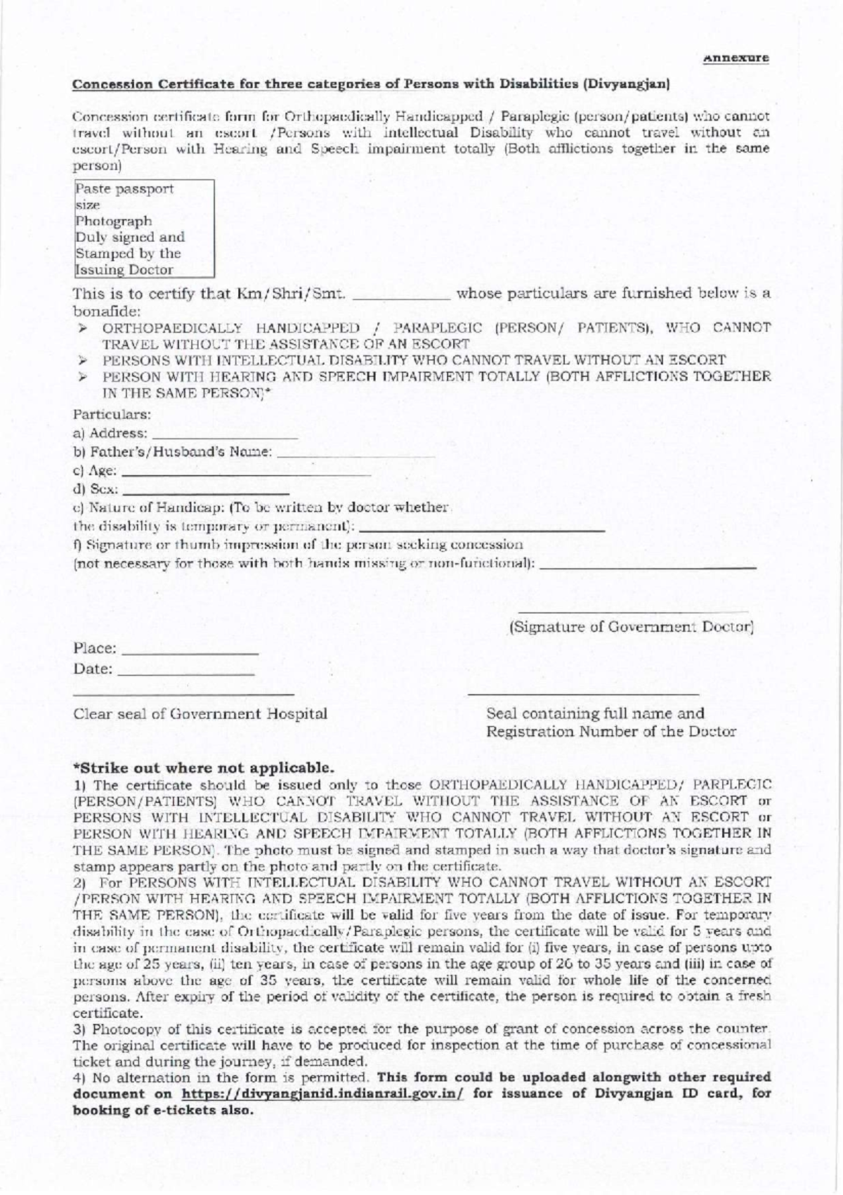 Concession Certificate for Persons with Disabilities (Divyangjan) - Studocu