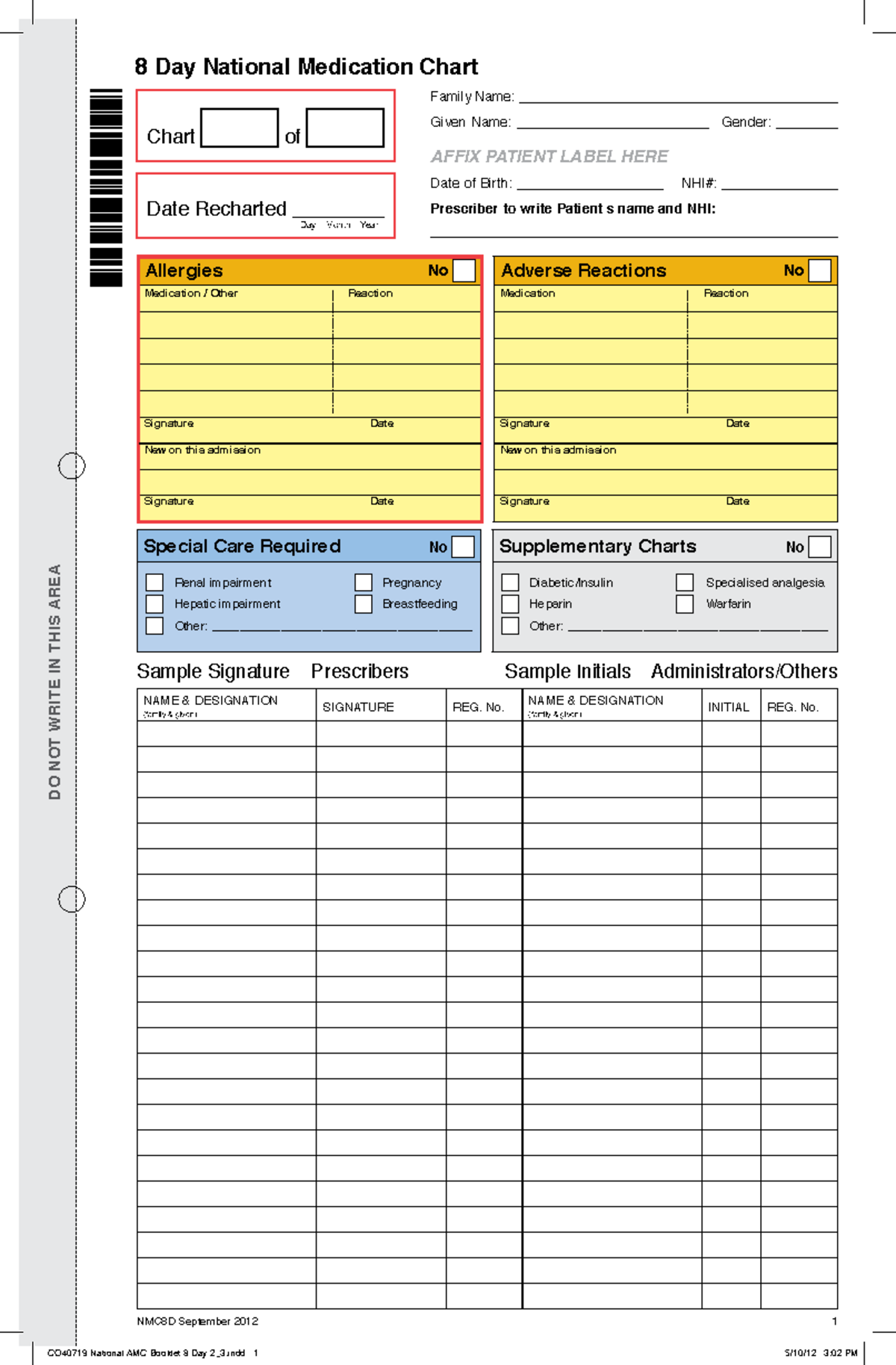 8 Day National Medication Chart (CO40719) - Patient Administration ...