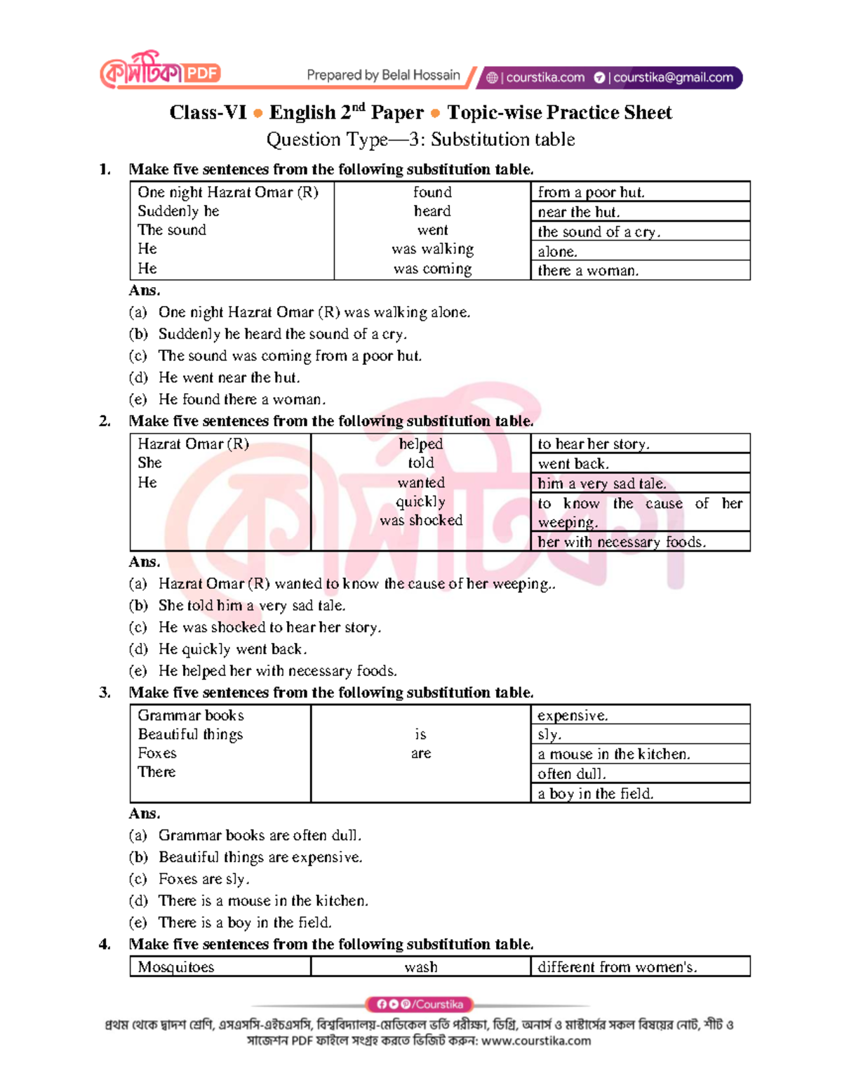 English 2nd Paper Q3: Practice Sheet on Substitution Tables - Studocu