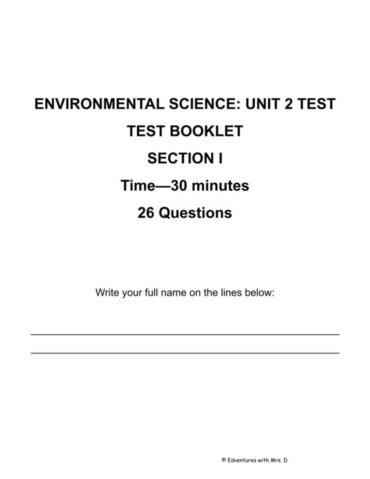 ENVIRONMENTAL SCIENCE: UNIT 2 BIODIVERSITY TEST BOOKLET - Studocu