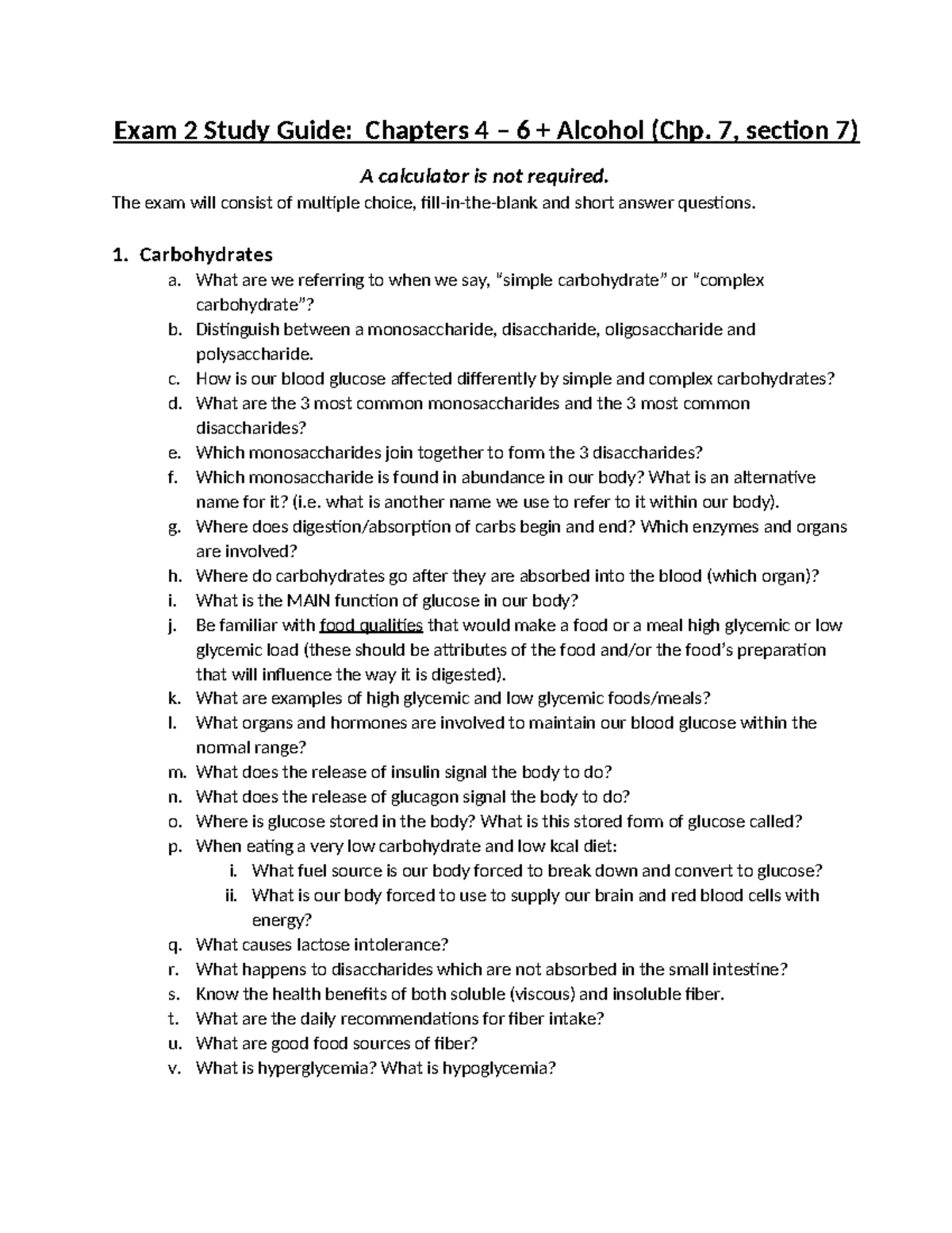 Exam 2 Study Guide: Nutrition Ch. 4-6 & Alcohol (Ch. 7) - Studocu