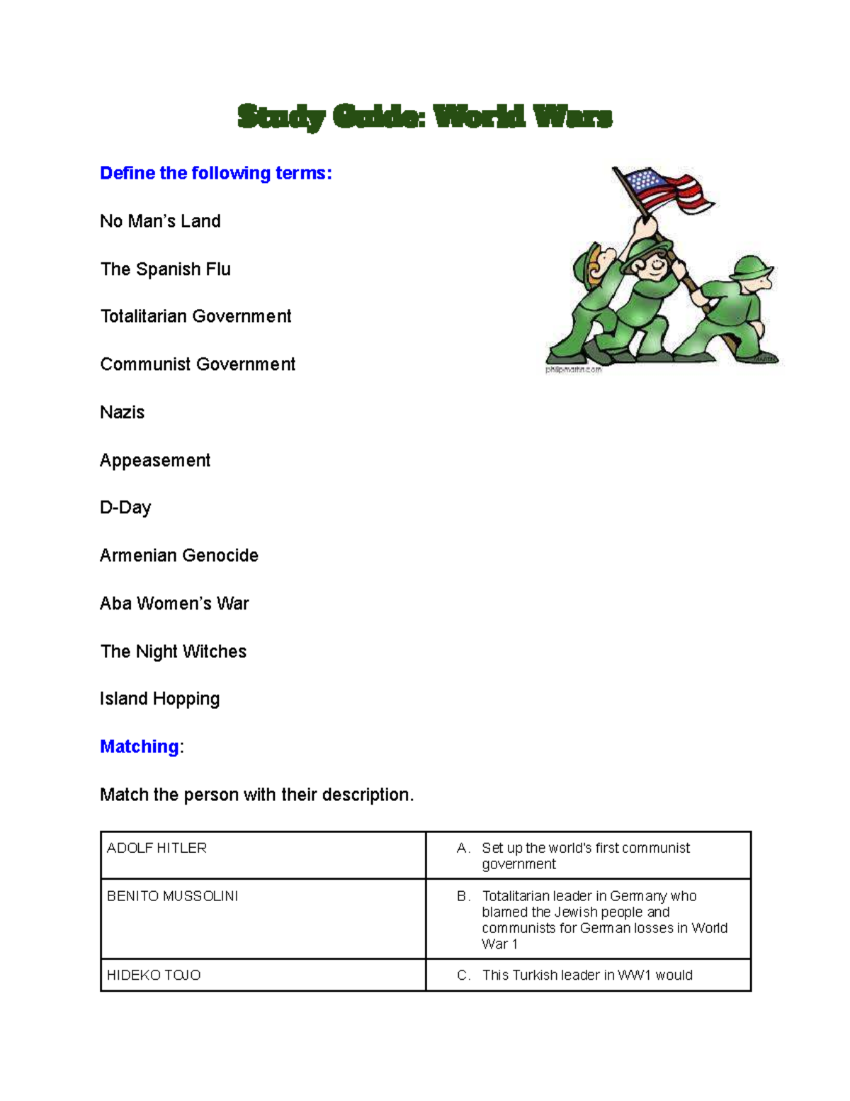 Study Guide: Key Concepts and Events of the World Wars - Study Guide ...