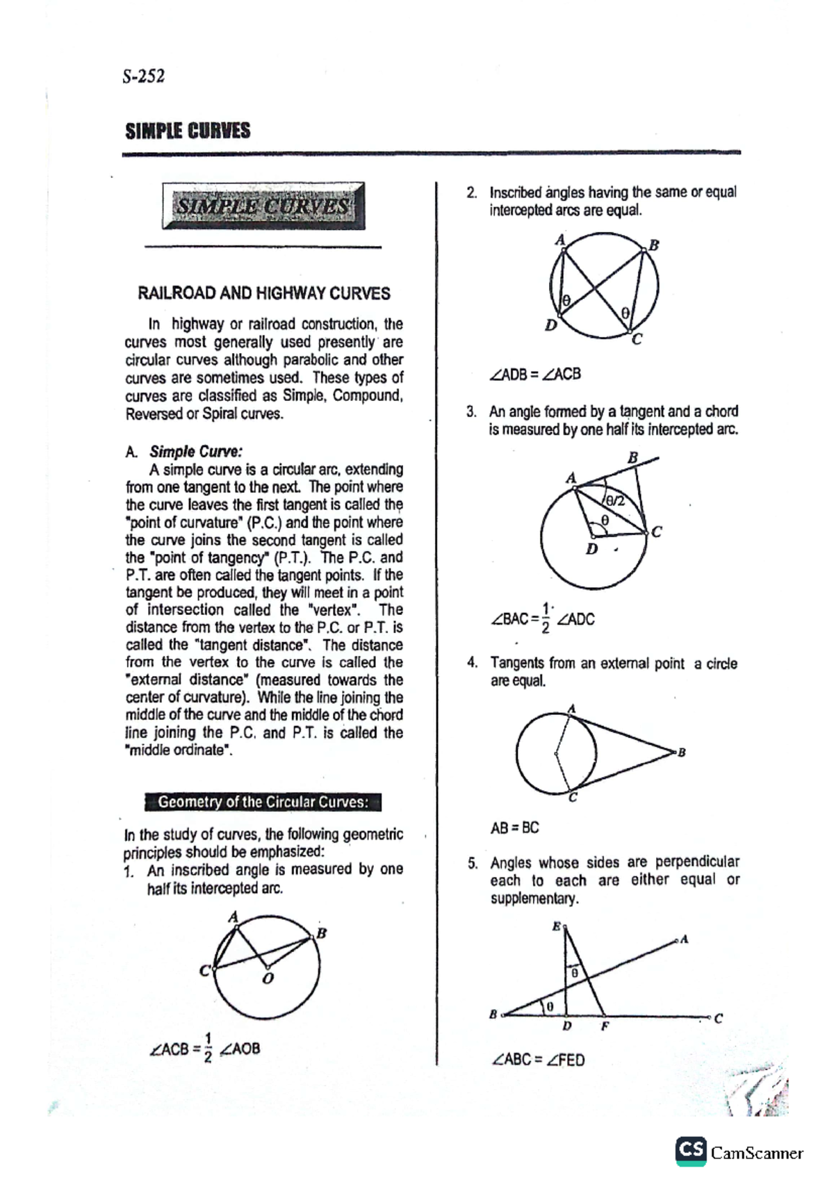SIMPLE CURVES (ENG 201) Lecture Notes on Curvature in Construction ...